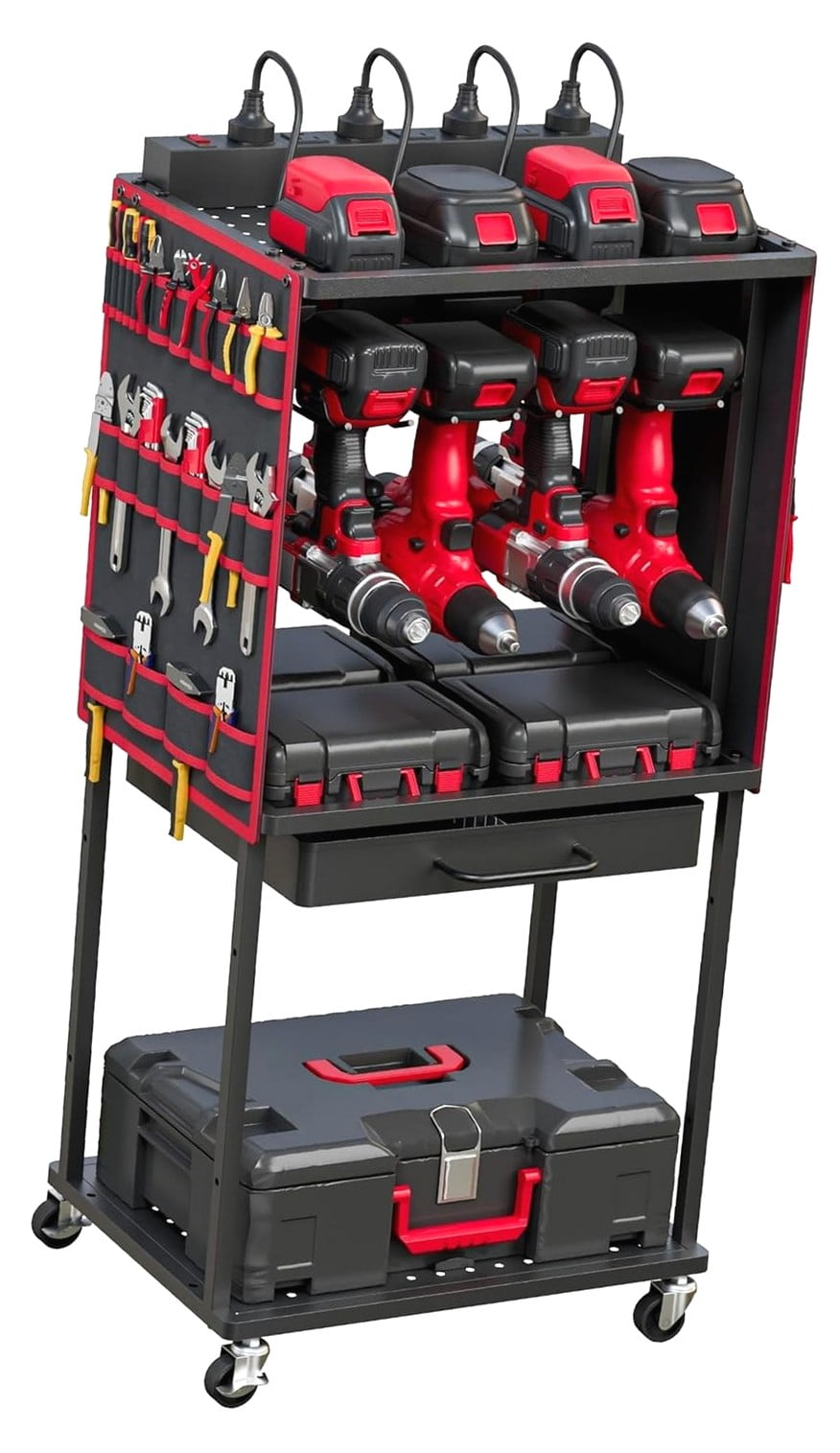 Hotbar Organizer Cart with 8 Outlets Charging Station, Storage Cart ...