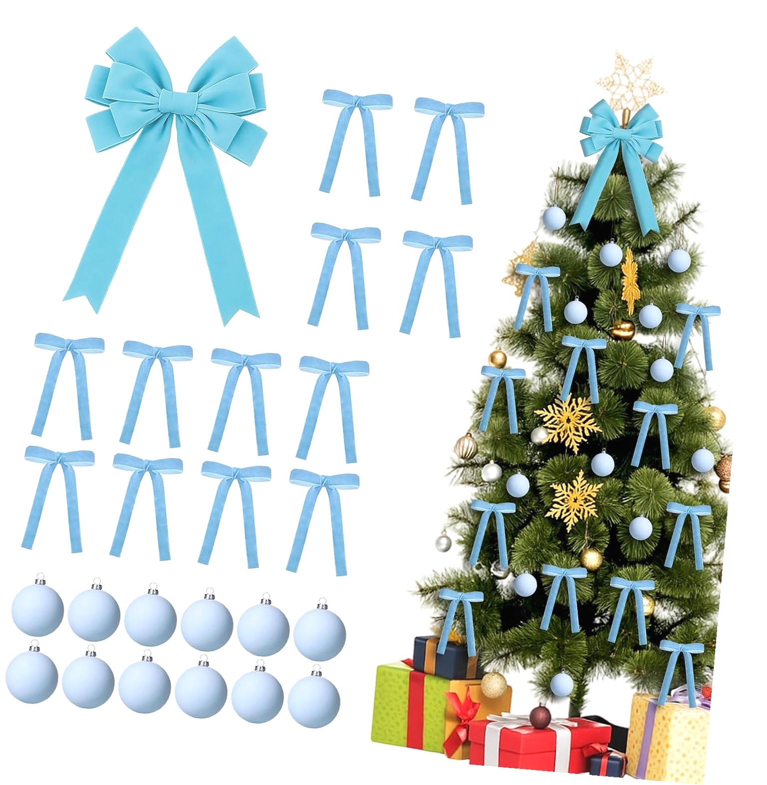 Hotbar Pcs Light Blue Velvet Christmas Tree Decorations Kit 12 Xmas ...
