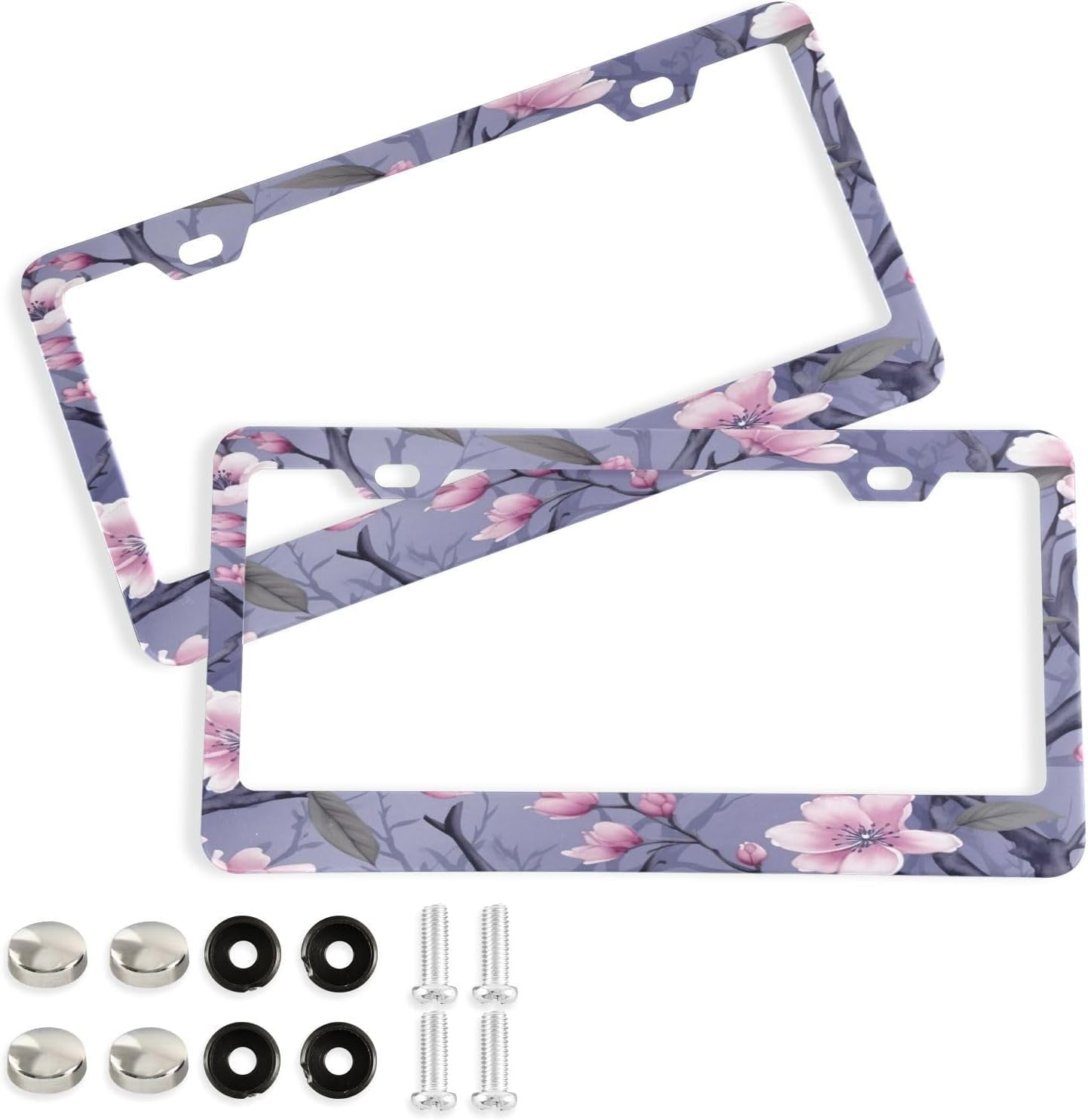 Hotbar Peach Blossom License Plate Frames Set of 2, Universal Aluminum ...