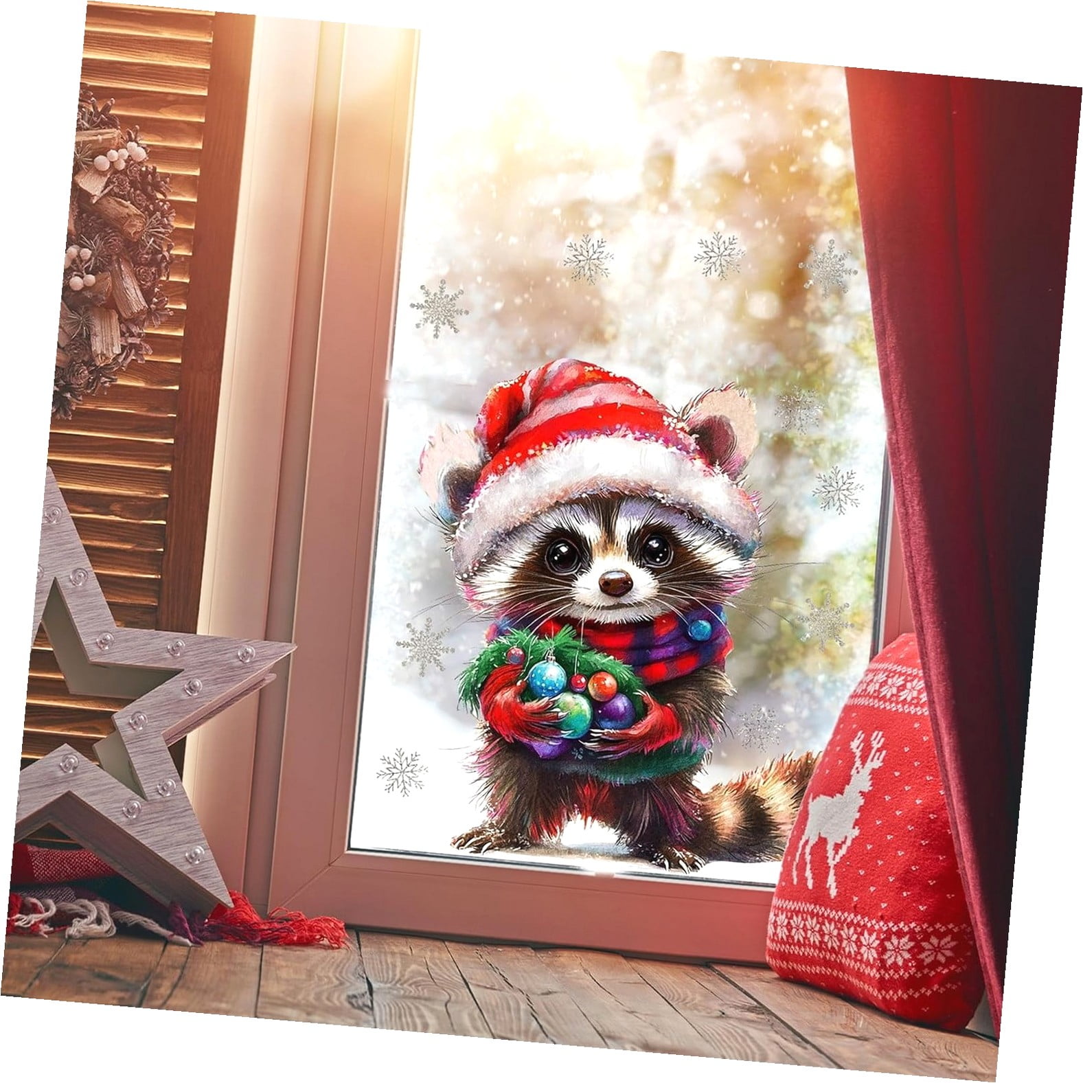Hotbar Raccoon Window Stickers Winter Christmas Window Clings for ...