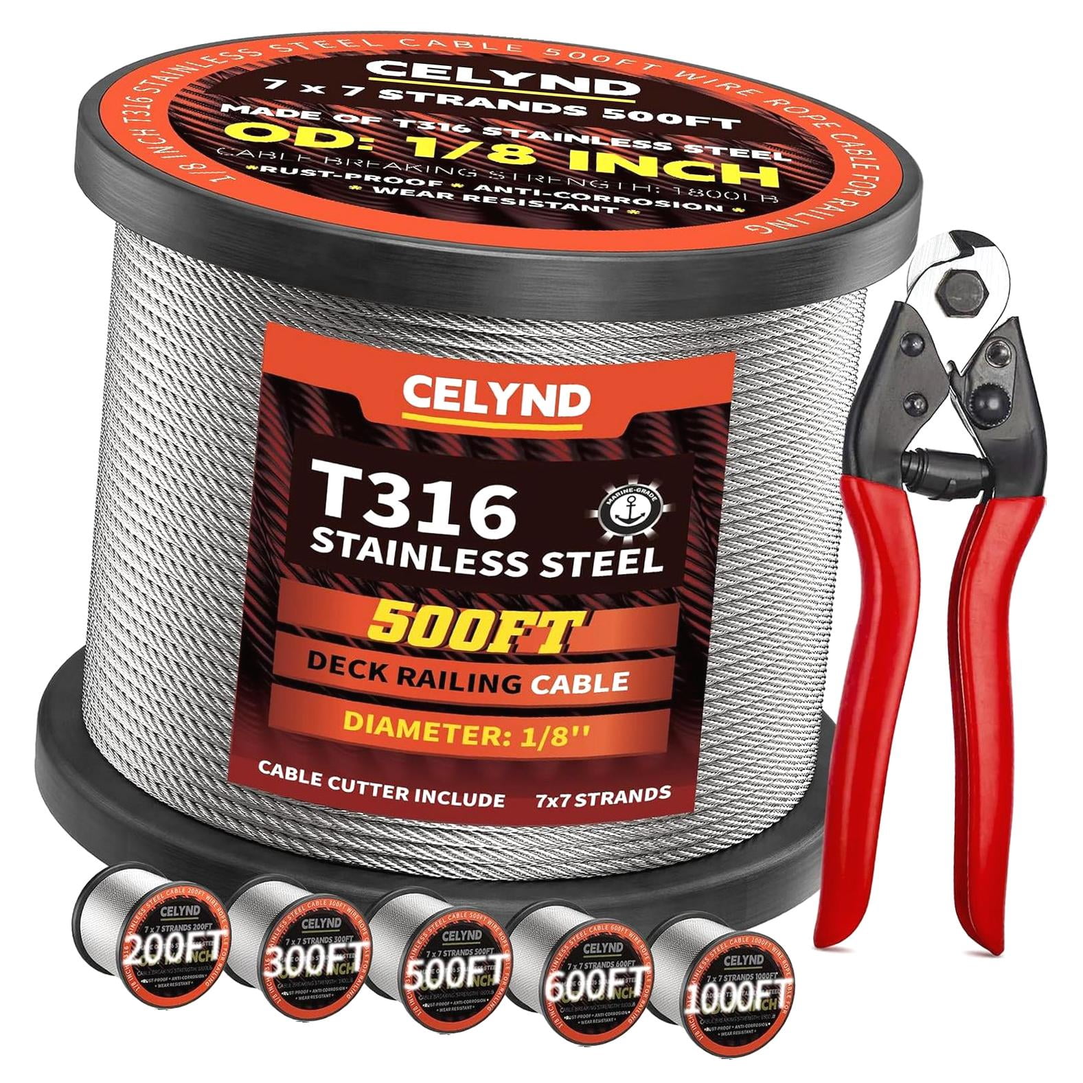 Hotbar Railing Steel Cable - 500FT 1/8" T316 Wire Rope for Deck ...