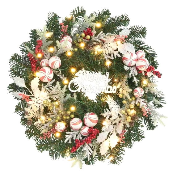 Hotbar Red White Christmas Candy Wreath with Lights, 30 with Timer ...