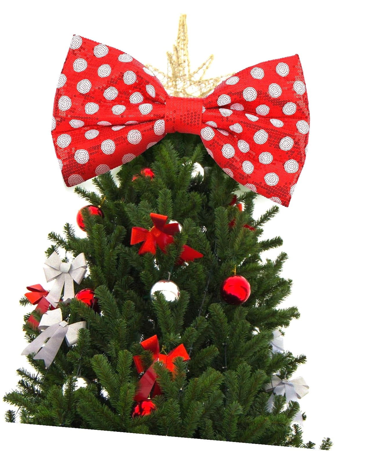 Hotbar Red and White Christmas Tree Topper Bow Mouse Tree Topper 14x8 ...