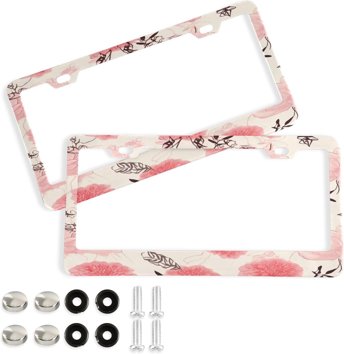 Hotbar Romantic Roses License Plate Frames Set of 2, Universal Aluminum ...