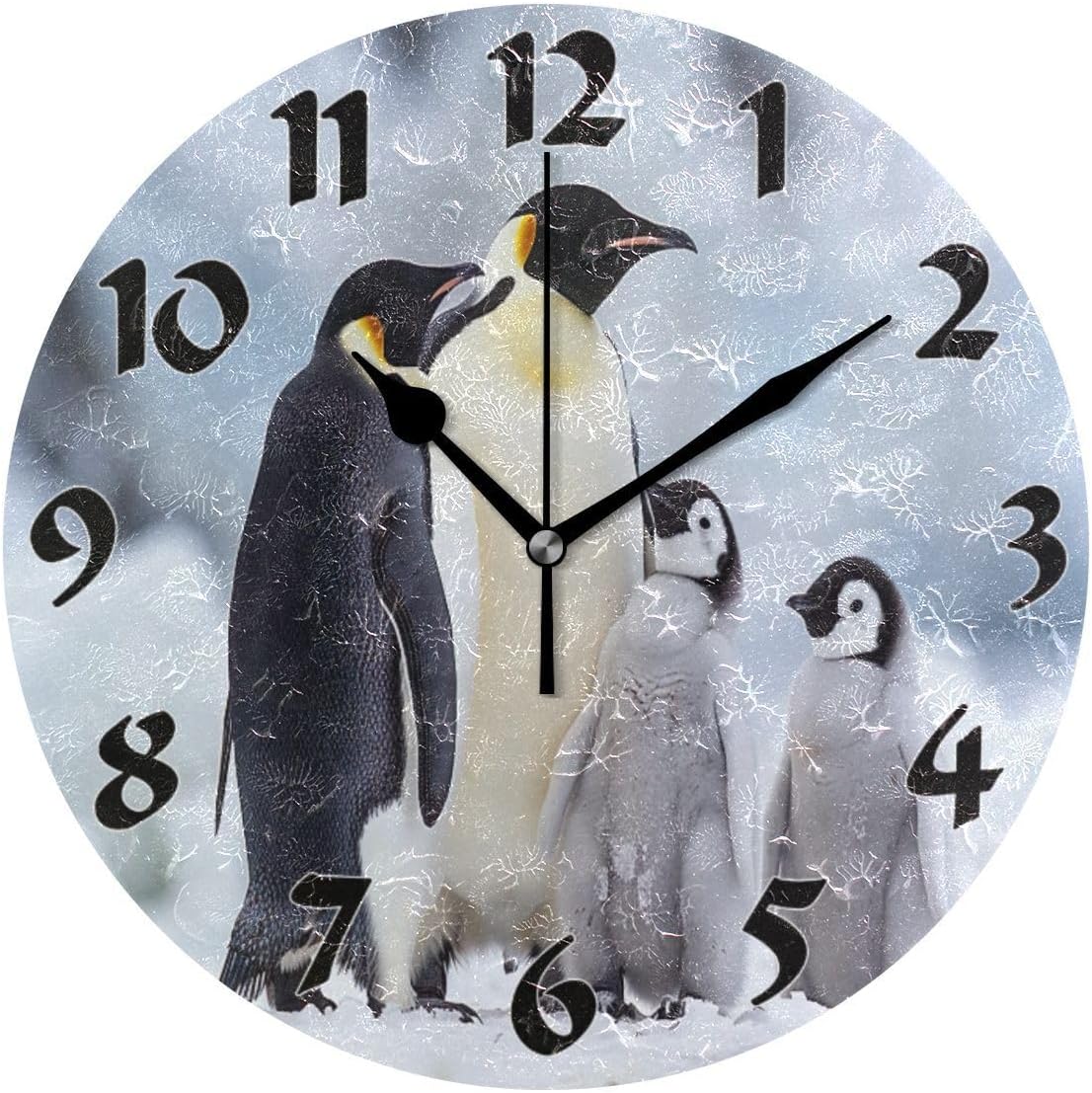 Hotbar Round Cute Penguin Family Round Wall Clock Silent Non Ticking ...