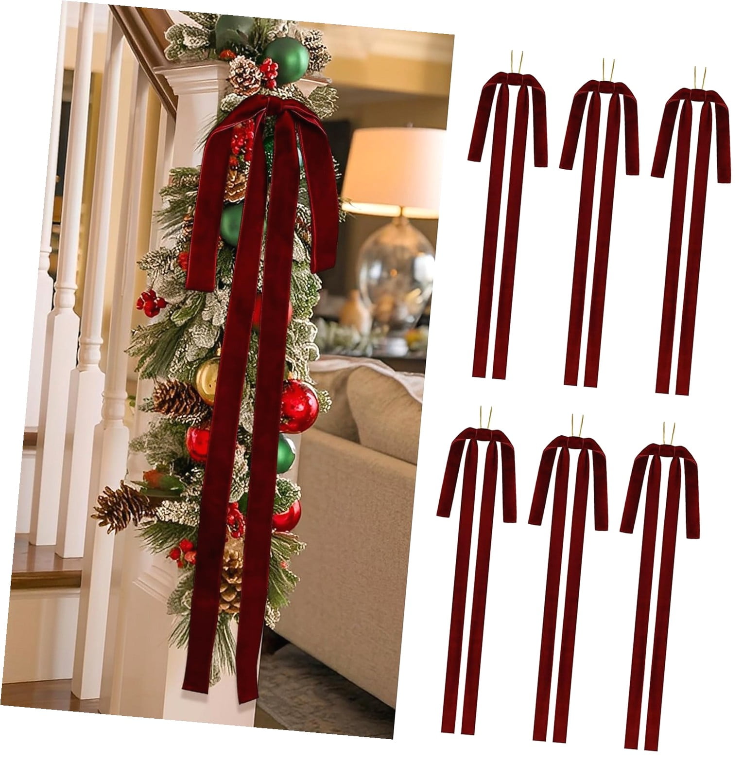 Hotbar SIMISI Burgundy Long Velvet Bow Decorations for Christmas Tree ...