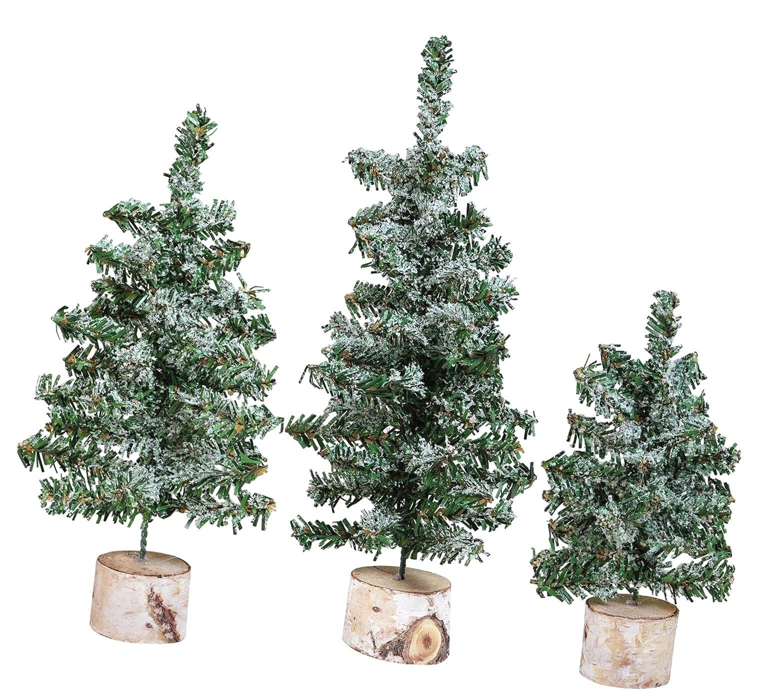 Hotbar Set of 3 Snowy Artificial Canadian Pine Trees with Wood Bases ...