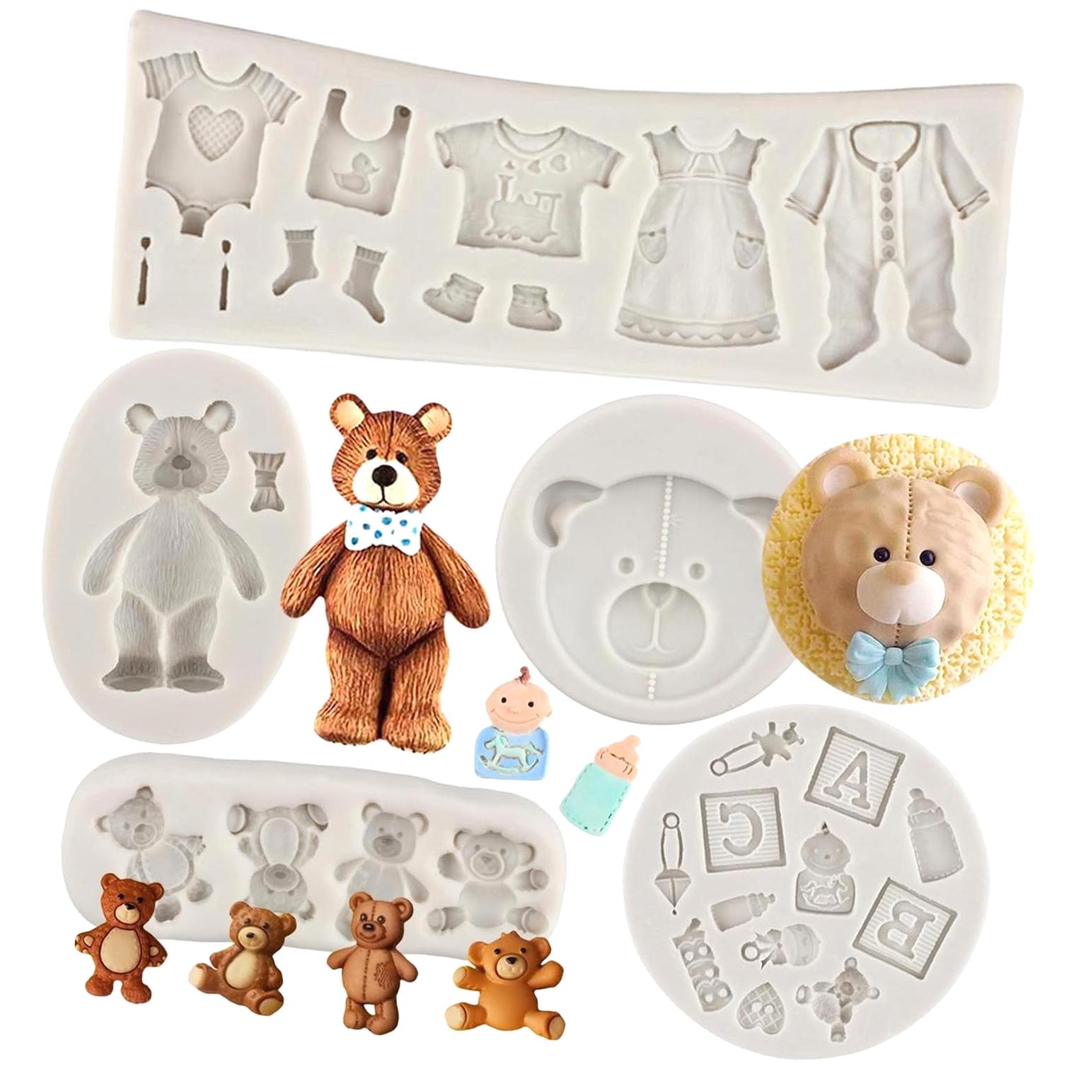 Hotbar Set of 4 Silicone Fondant Molds for Bears, Ideal for Cupcake ...