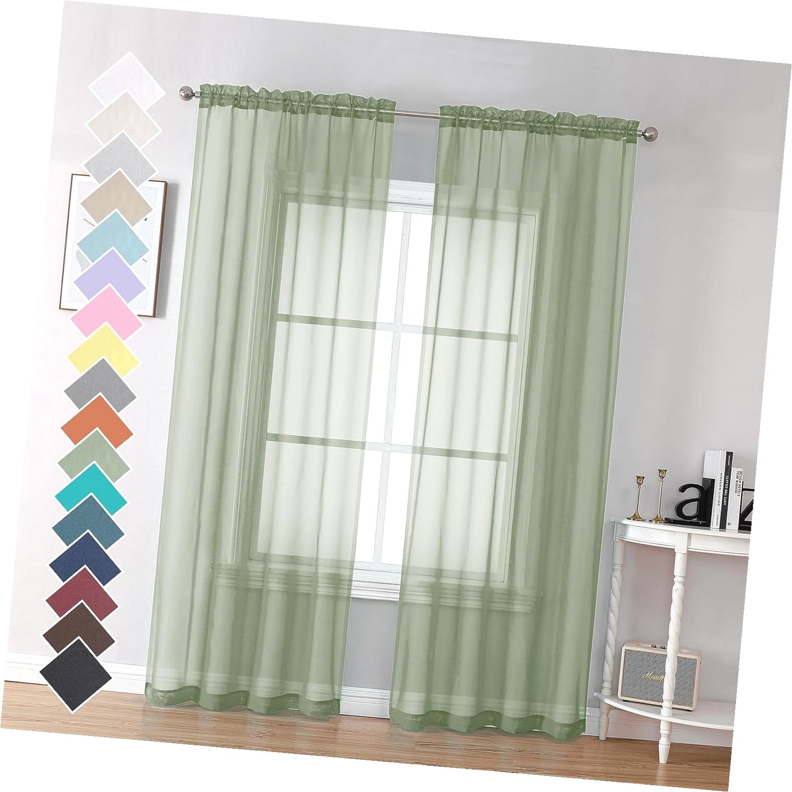 Hotbar Sheer Curtains 90 Inches Long 2 Panels Soft Light Filtering ...