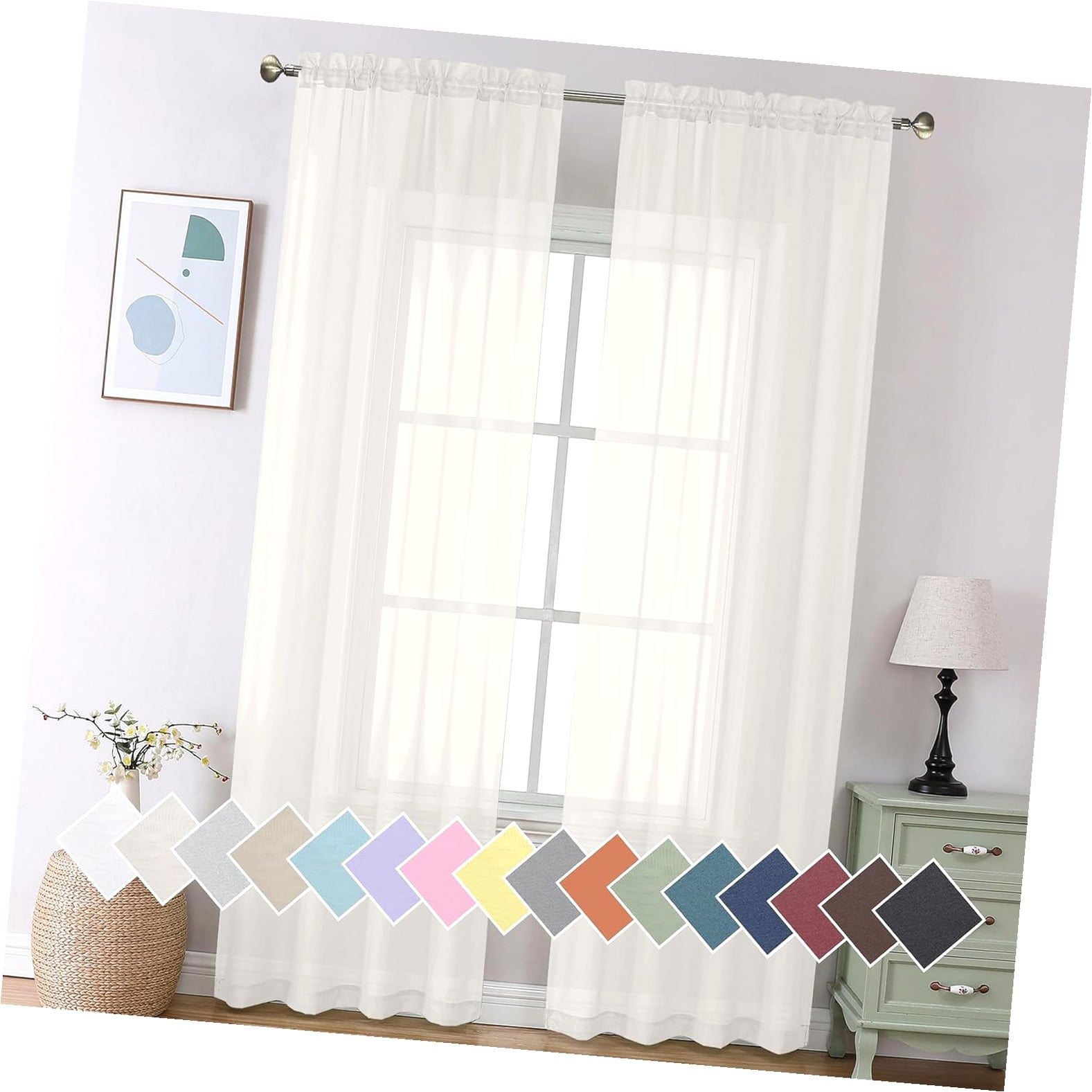 Hotbar Sheer Window Curtains, Rod Pocket Long Curtains Translucent ...