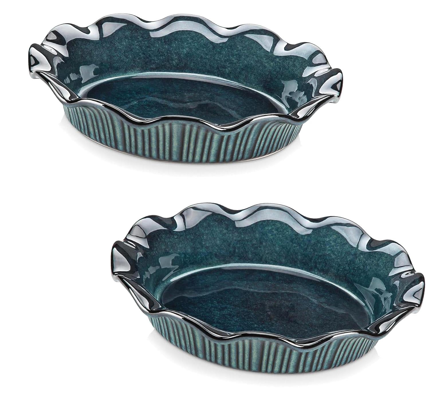 Hotbar Stern Ceramic Pie Pan, 9 inch Pie Pans with Ruffled Edge, Deep ...