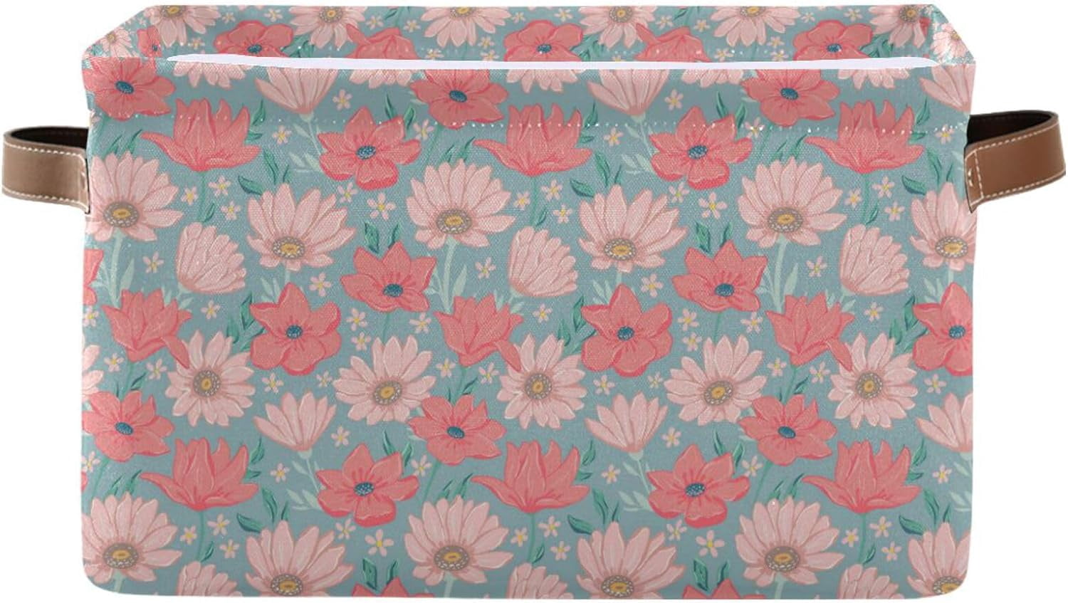 Hotbar Storage Basket Pink Flower Storage Bin with Handle , Large ...