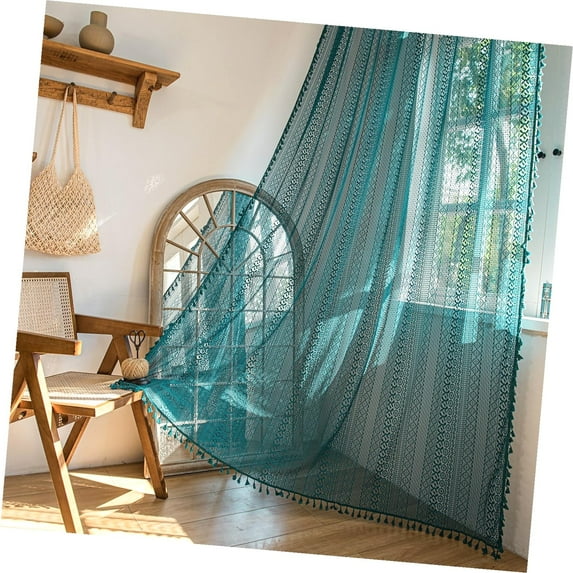 Hotbar Sutuo Curtains Lace Sheer Hollow Knitted with Tassels, Window Privacy Farmhouse Drapes ...