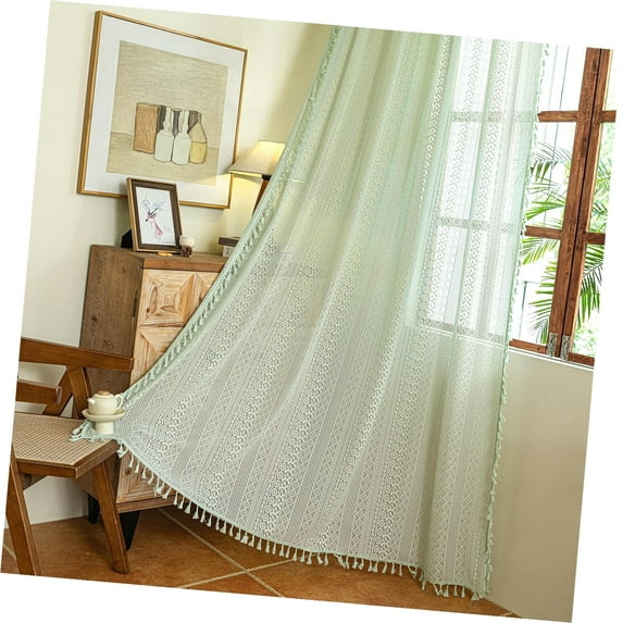 Hotbar Sutuo Curtains for Bedroom Dining Room, Lace Hollow Knitted Tassels Window Farmhouse ...