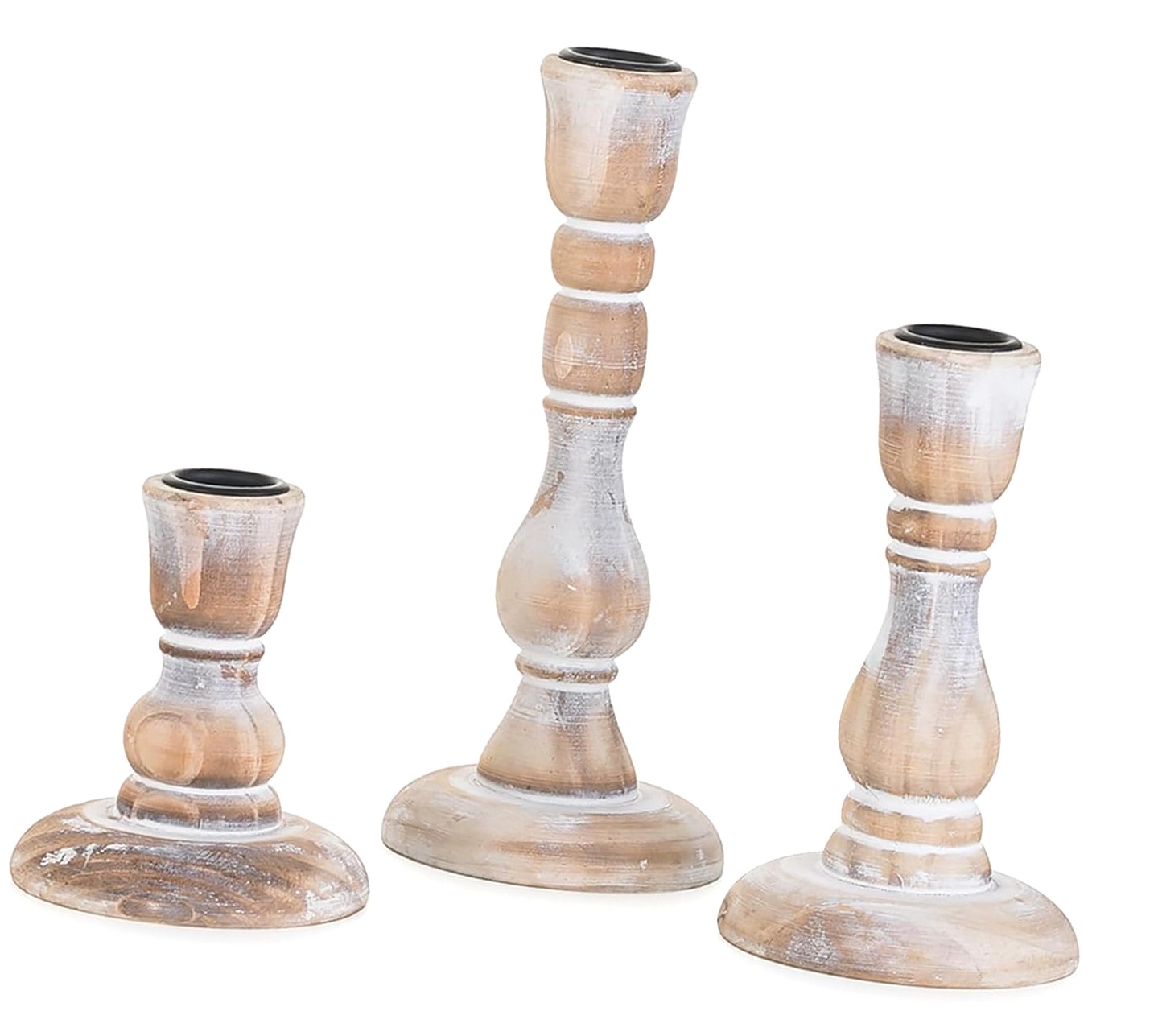 Hotbar Taper Holders Wood: Set of 3 Wooden Candlestick Holder Candles ...