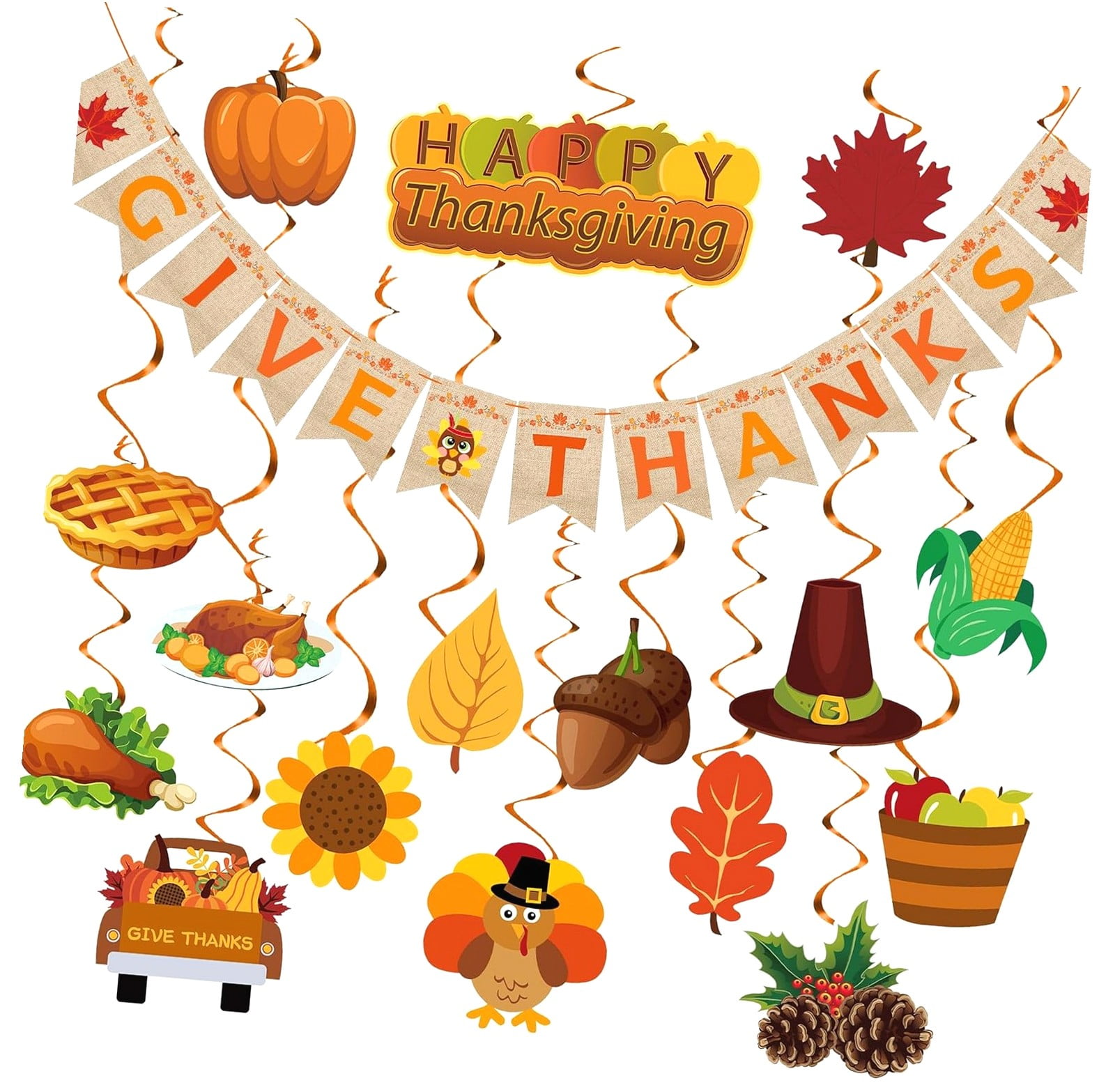 Hotbar Thanksgiving Party Decor, Pre-Assembled Give Thanks Banner Kit ...