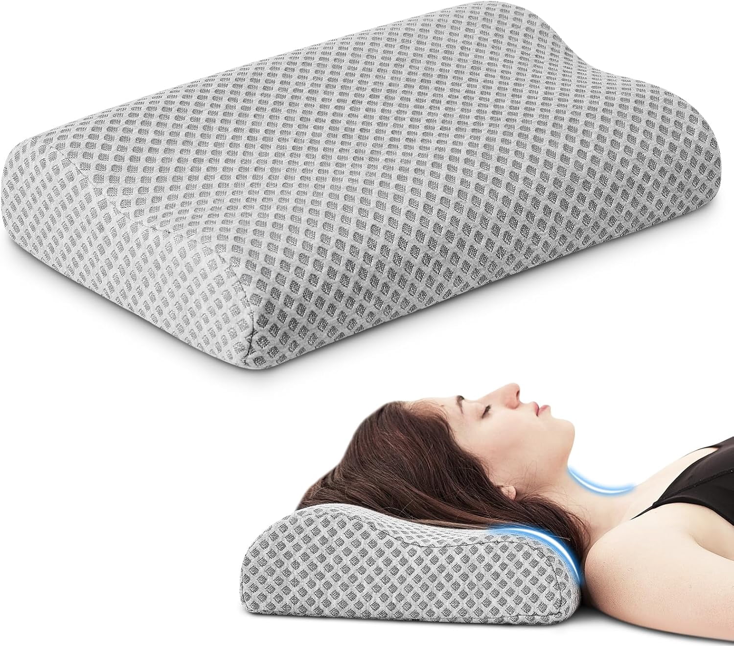 Hotbar Travel Pillow Memory Foam Cushions, Ergonomic Wave Neck Support ...