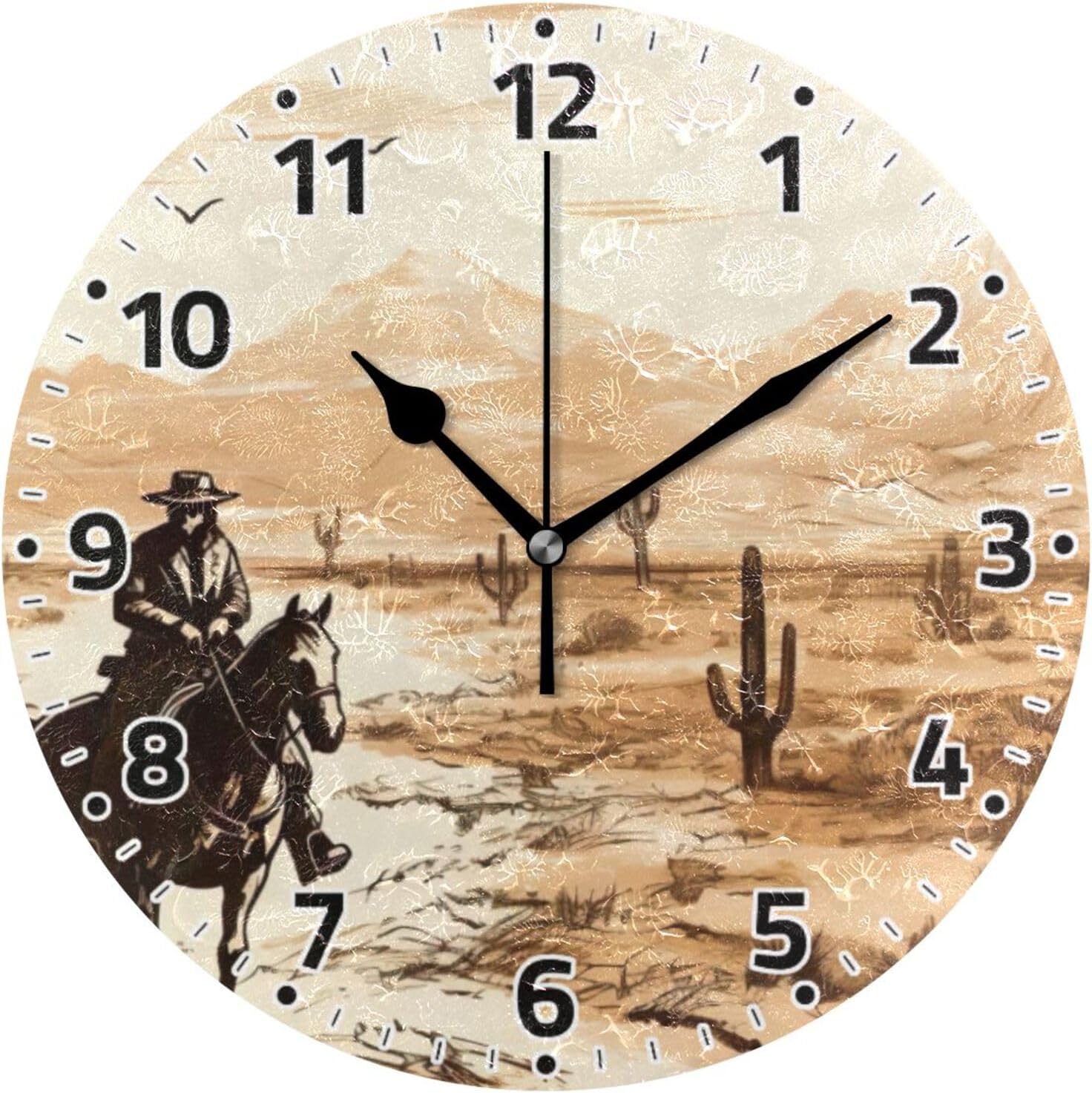 Hotbar Wall Clock Non Ticking 10 Inch - Cowboy Riding Horse Battery ...
