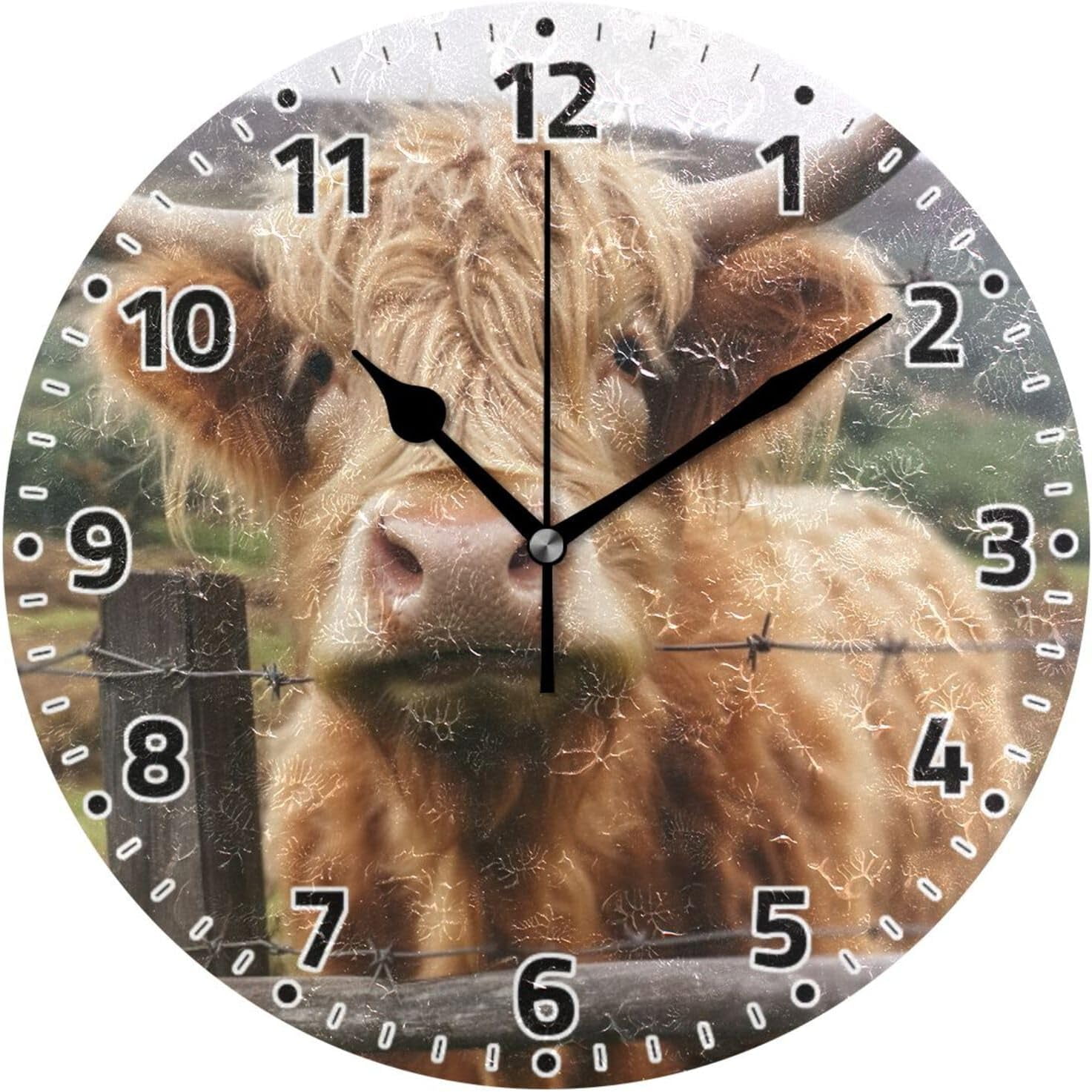 Hotbar Wall Clock Non Ticking 10 Inch - Highland Cow Battery Operated ...