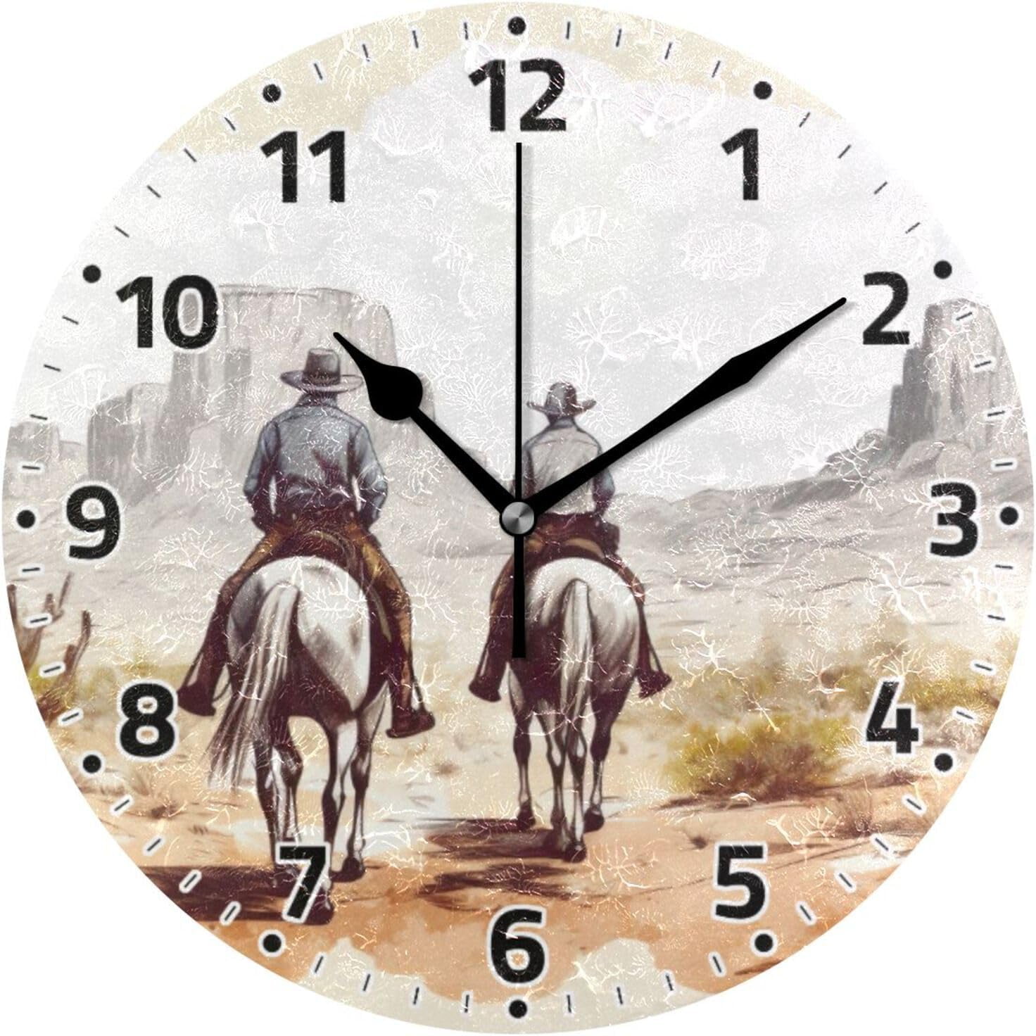 Hotbar Wall Clock Non Ticking 10 Inch - Western Cowboys Pattern Battery ...