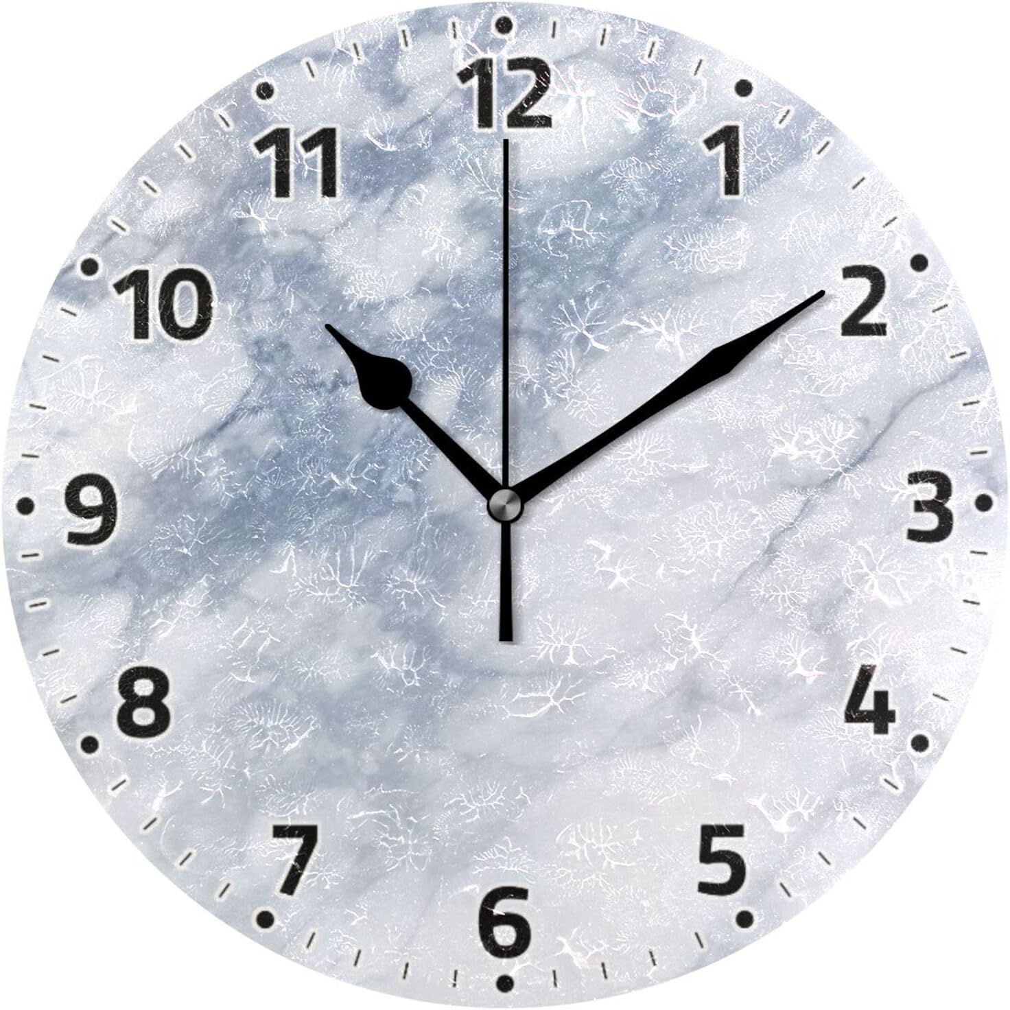 Hotbar Wall Clock Non Ticking 10 Inch - White Marble Battery Operated ...