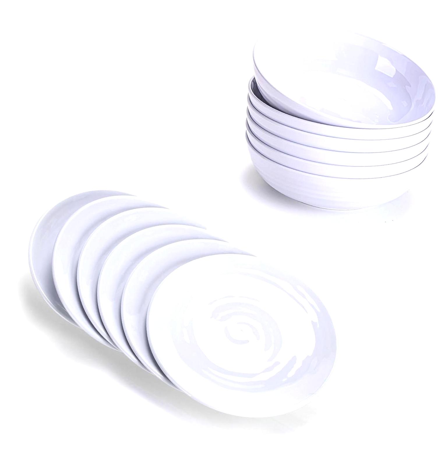 Hotbar White Melamine Dinnerware Bundle - 11-inch Plates (Set of 6) and ...