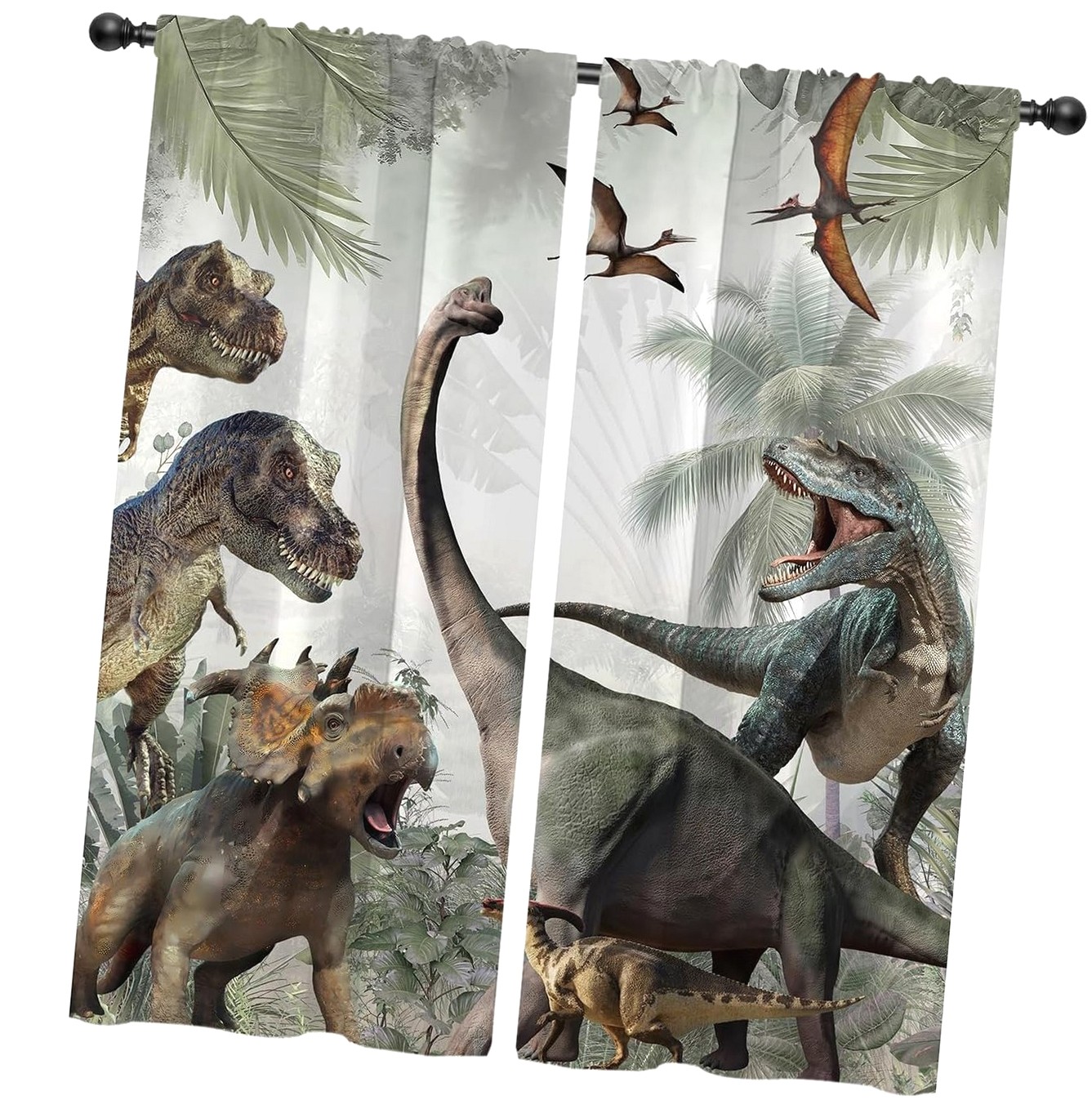 Hotbar Window Curtains with Rod Pocket, Long Jurassic Theme for Boys ...