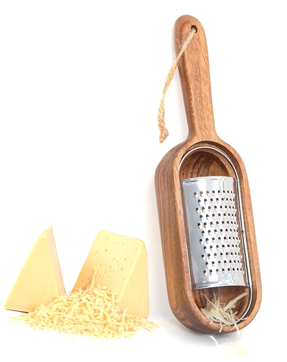 Hotbar Wooden Cheese Grater with Handle, Brown Cheese Shredder with ...