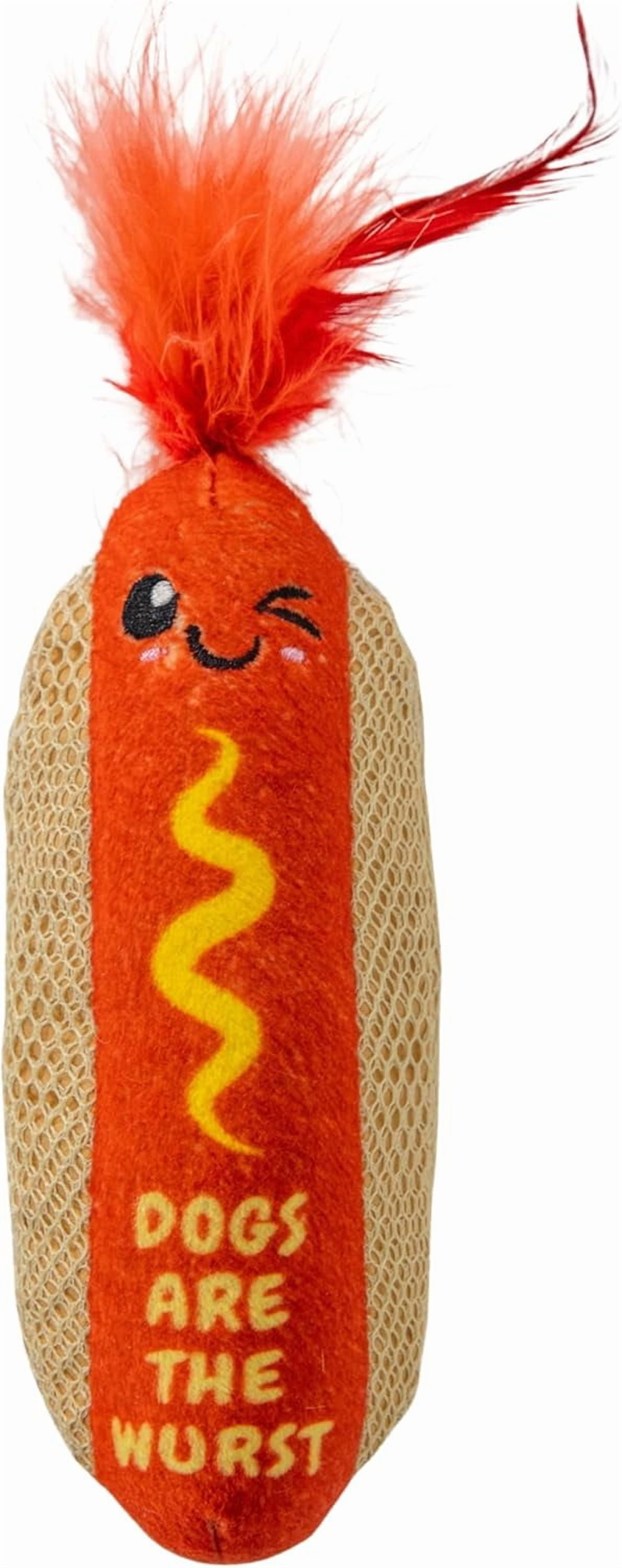 Hotdog Kicker Toy with Catnip and Dental Mesh, Hot Dog Shape, Plush and ...