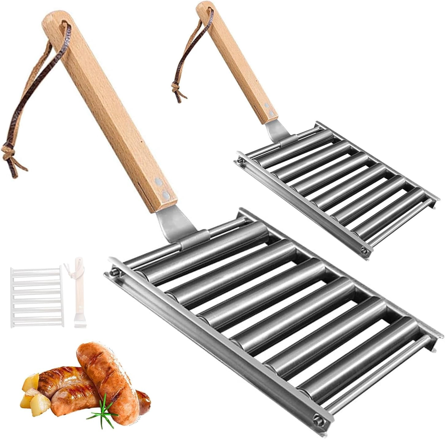 Hotdog Roller Grill with Long Wood Handle, 5 Sausage Roller with ...