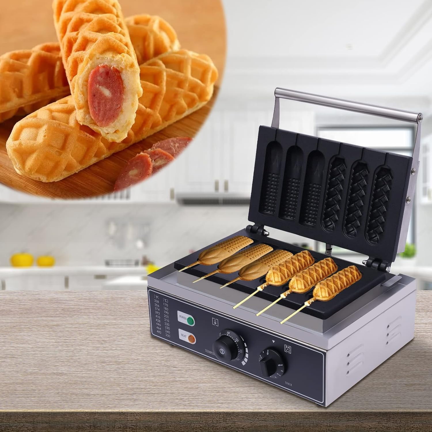 Hotdog Waffle Maker, Commercial Waffle Machine, 110 V 1500W 6PCS ...