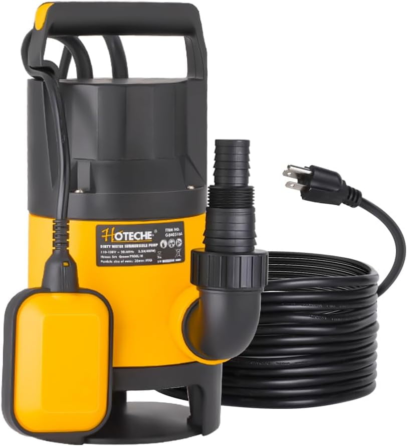 Hoteche Submersible Sump Pump 1/2 HP Portable Utility Thermoplastic ...