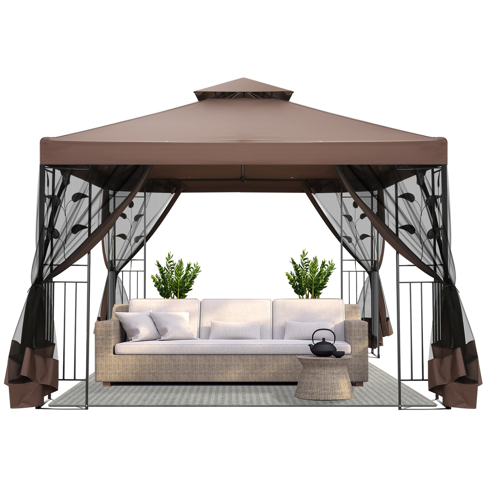 Hoteel 10'x10' outdoor gazebo with mosquito net and privacy curtain ...