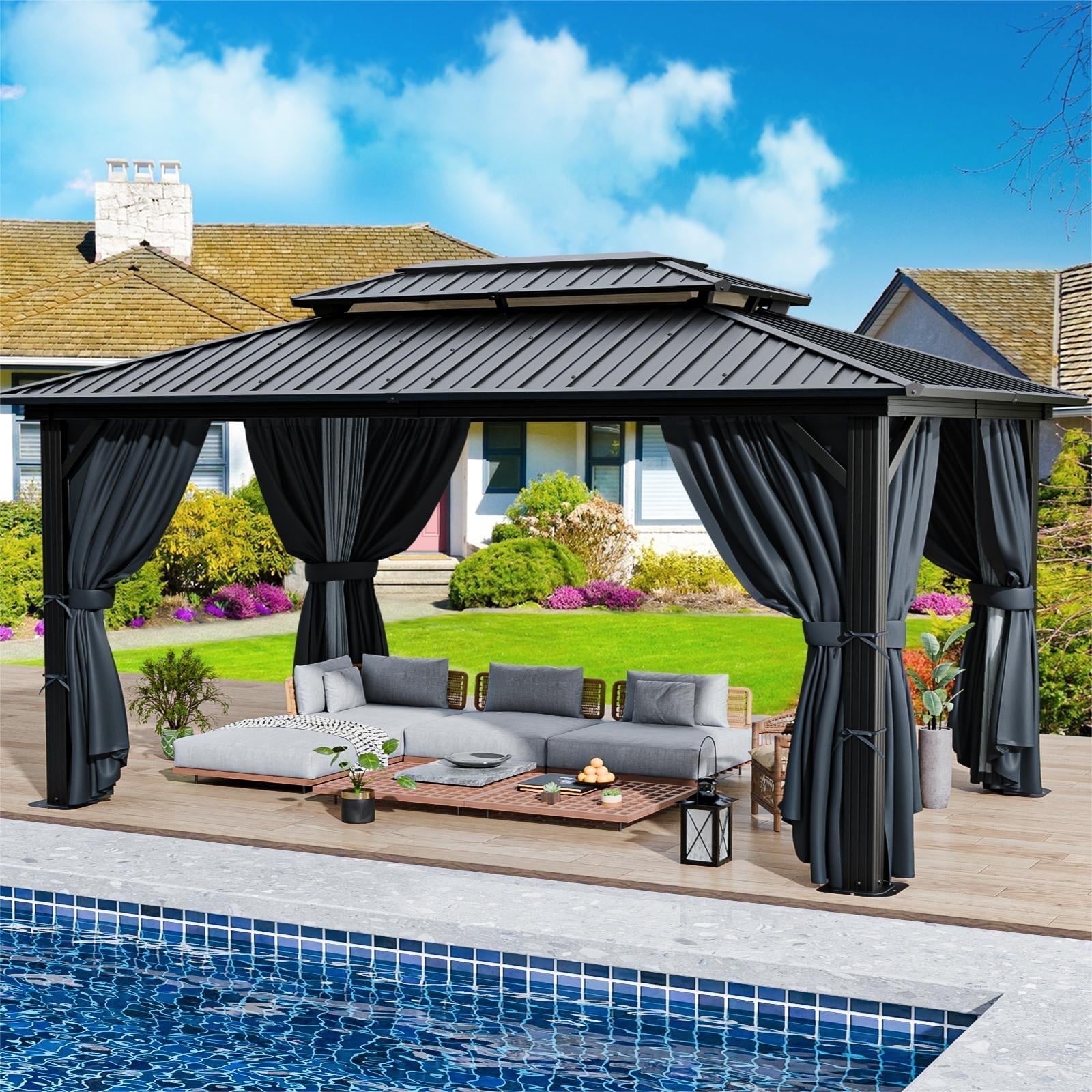 HOTEEL 10'x15' Hardtop Gazebo, Outdoor Steel Double Galvanized Roof ...