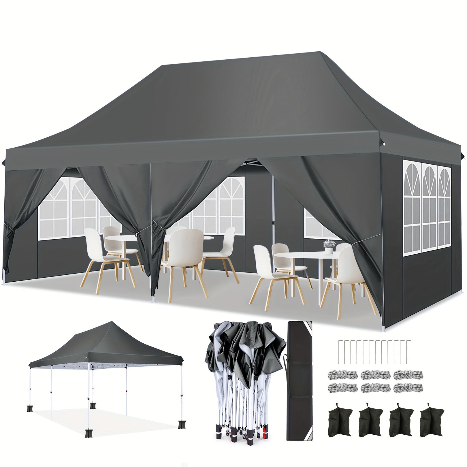Hoteel 10'x20' Pop up Canopy with 6 Removable Sidewalls, Outdoor Canopy ...