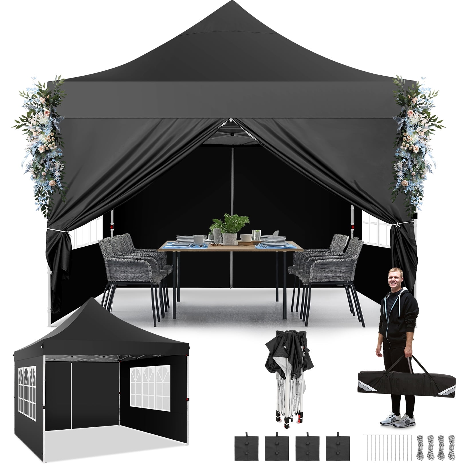 Hoteel 10x10 Pop Up Canopy Tent with 3 Sidewalls, Outdoor Canopy Tent ...