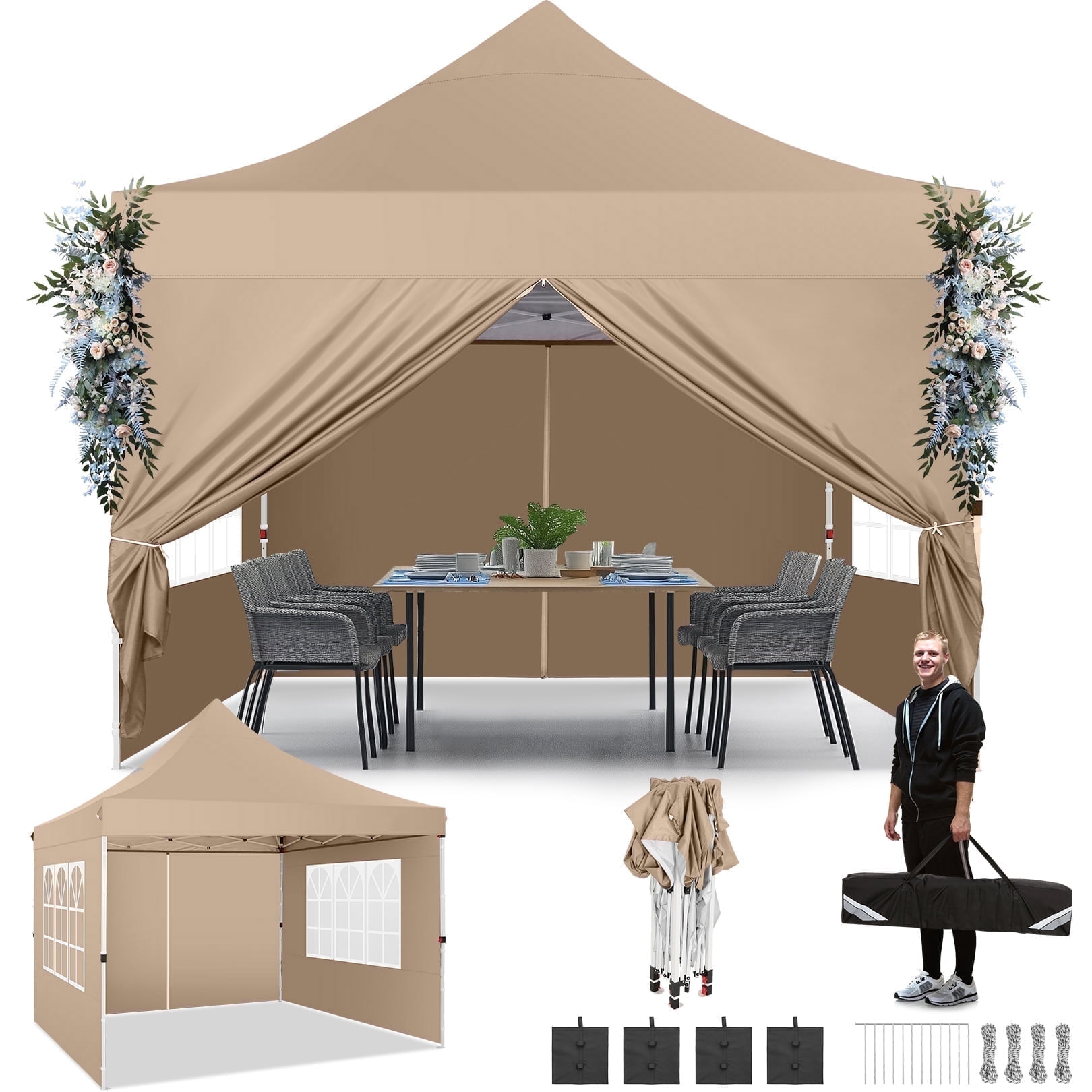 Hoteel 10x10 Pop Up Canopy Tent with 3 Sidewalls, Outdoor Canopy Tent ...
