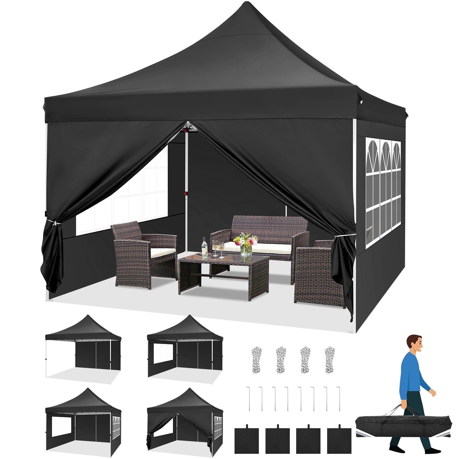 Hoteel 10x10 Pop up Canopy Tent Commercial Instant Canopy with 4 ...