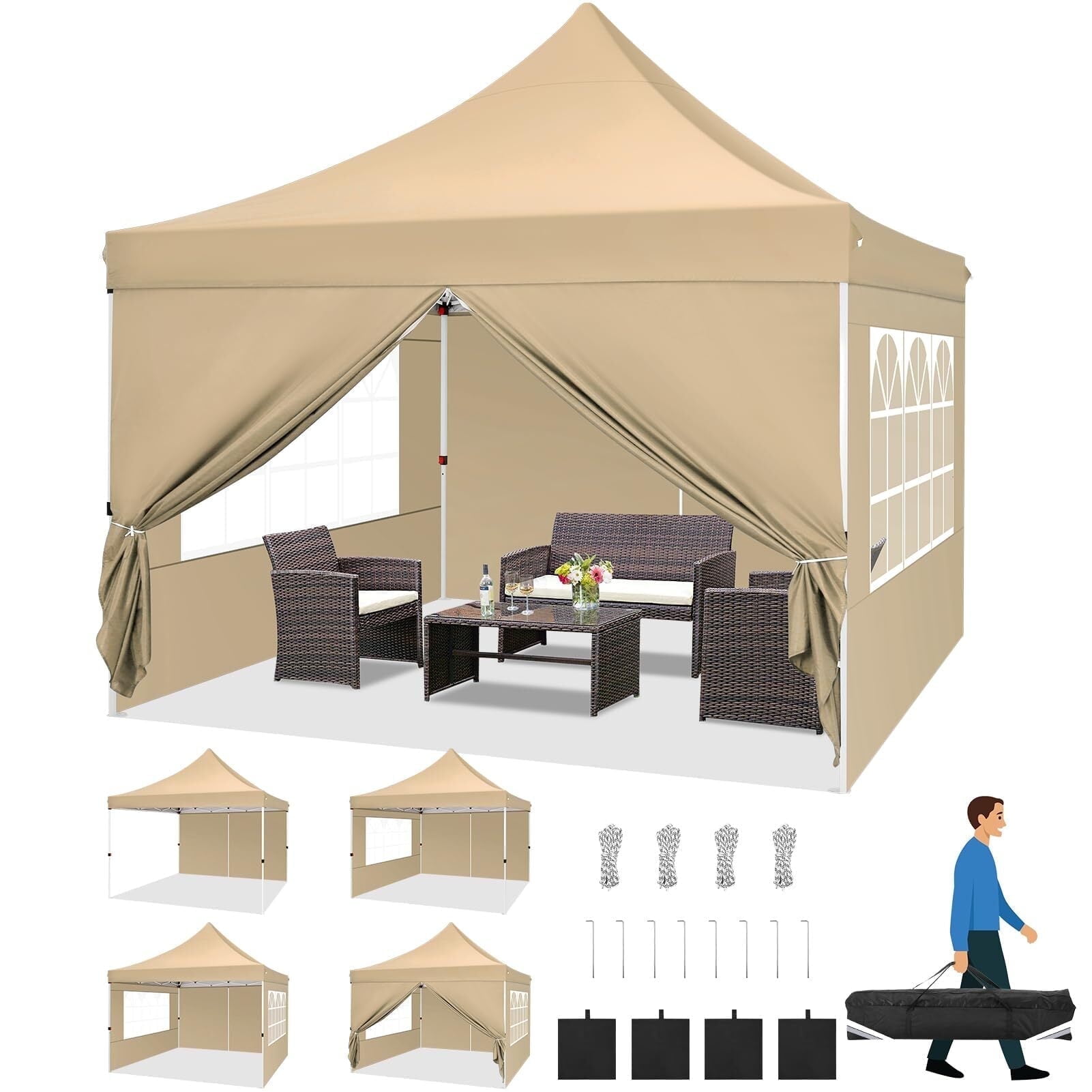 Hoteel 10x10 Pop up Canopy Tent Commercial Instant Canopy with 4 ...