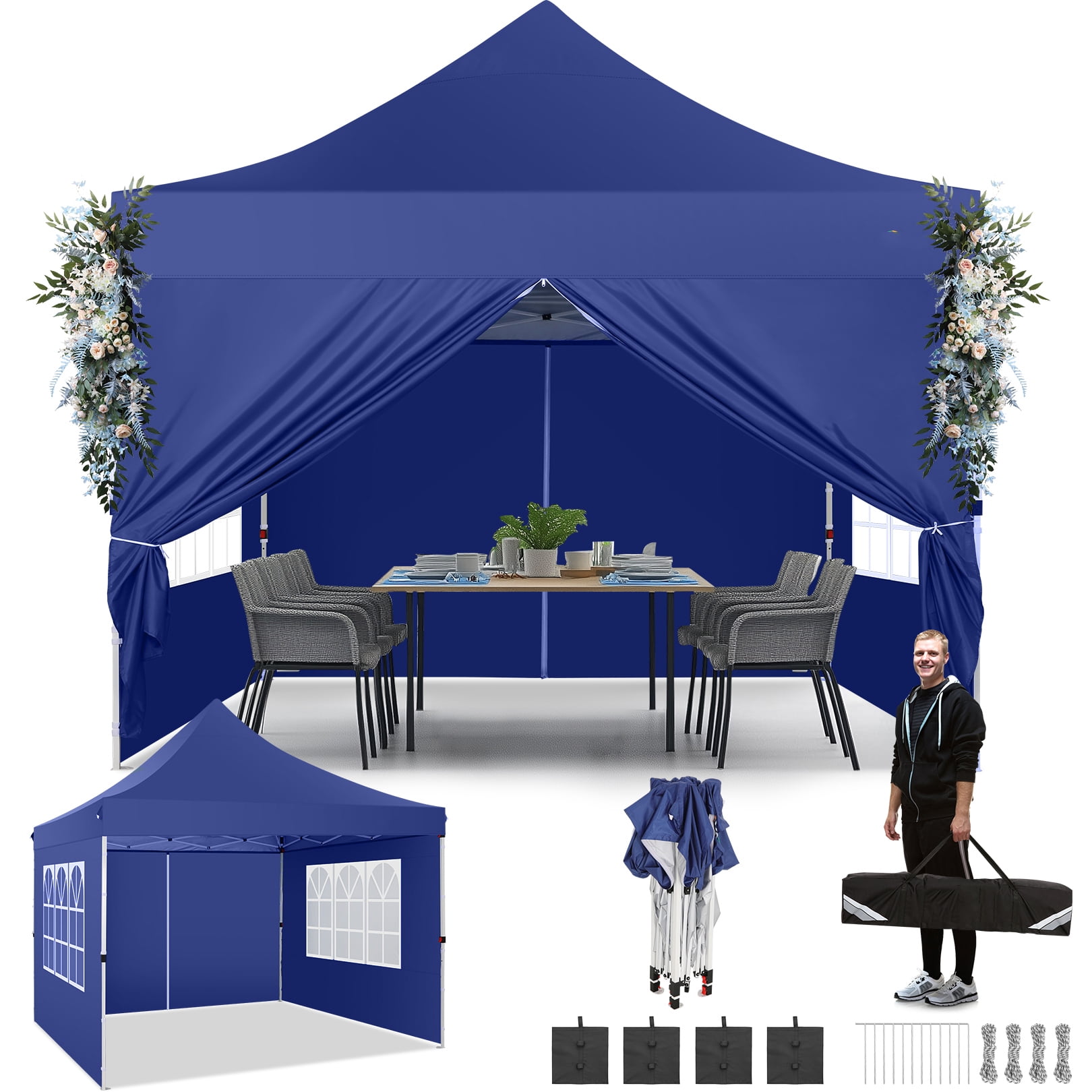 Hoteel 10x10 Pop Up Canopy Tent with 3 Sidewalls, Outdoor Canopy Tent ...