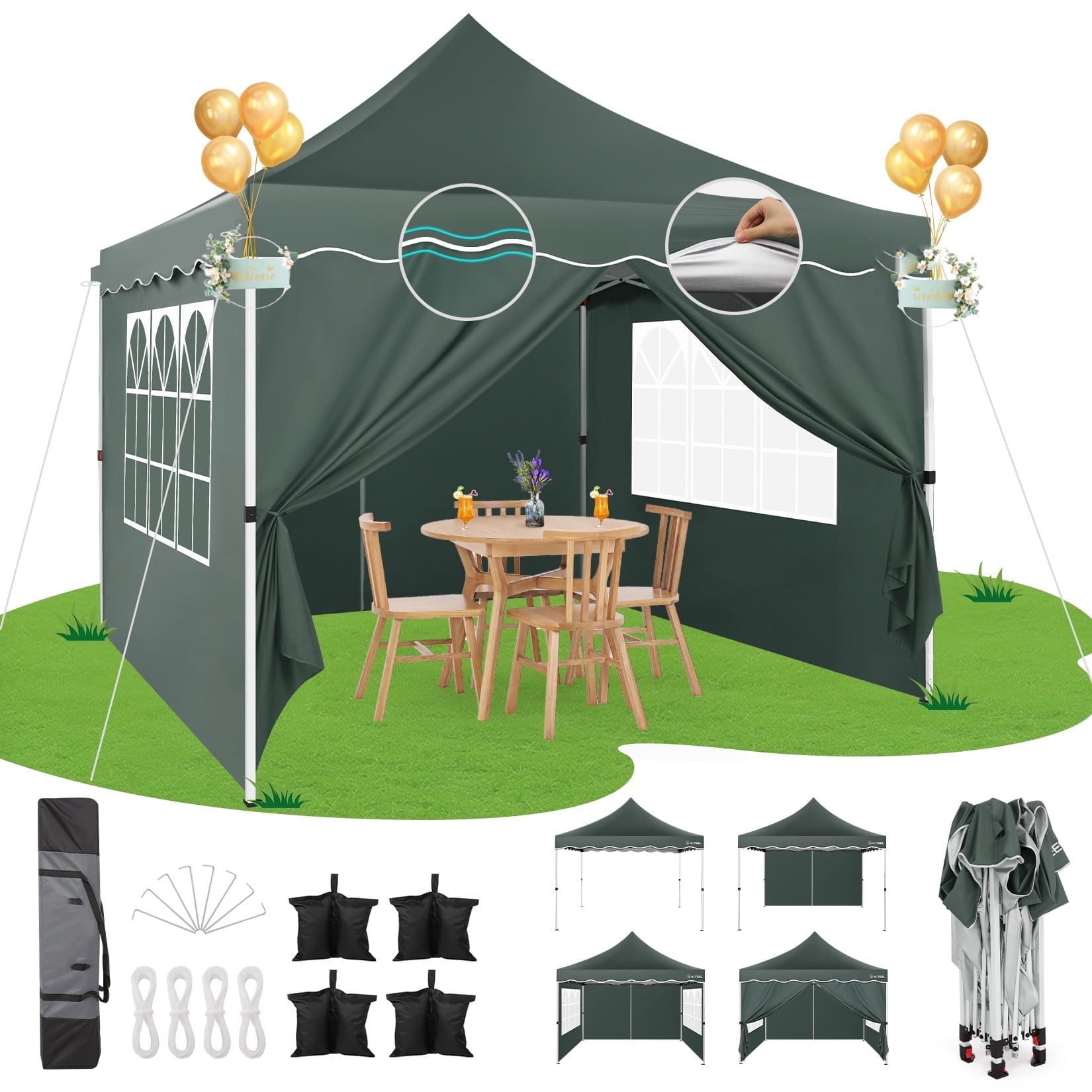 Hoteel 10x10 Pop Up Canopy Tent for Parties with 4 Sandbags, 4 Ropes, 4 ...