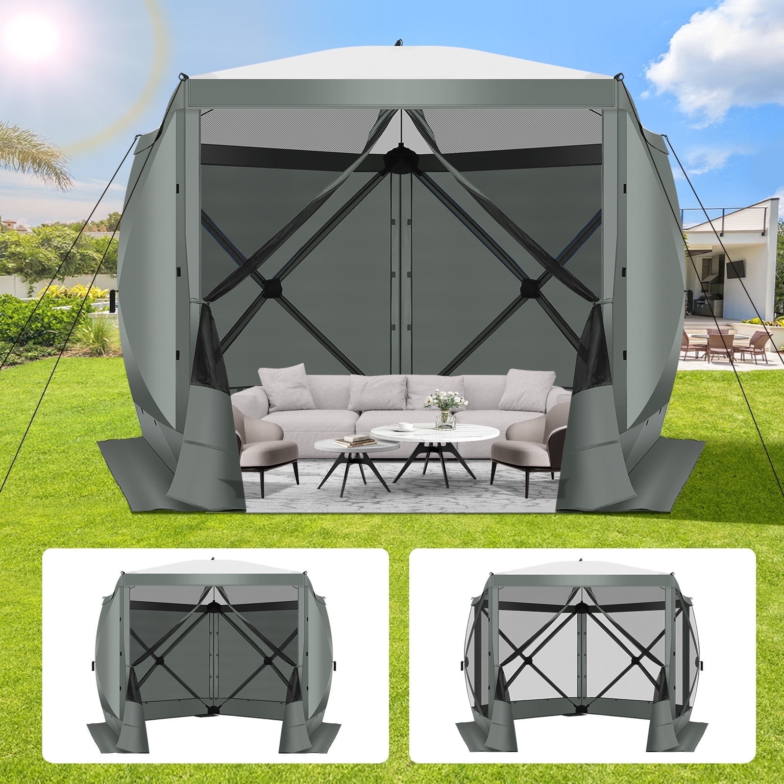Hoteel 10x10ft Camping Gazebo Screen Tent, 5 Sided Pop-up Canopy ...