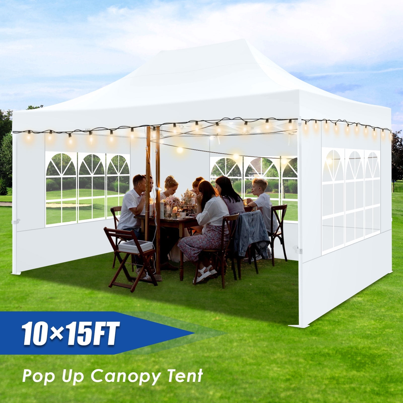 Hoteel 10x15 Heavy Duty Canopy Tent with 4 Sidewalls, UV 50+, White ...