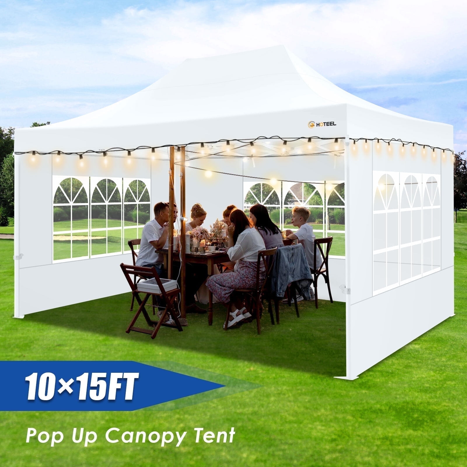 Hoteel 10x15 Heavy Duty Canopy Tent with 4 Sidewalls, UV 50+, White ...