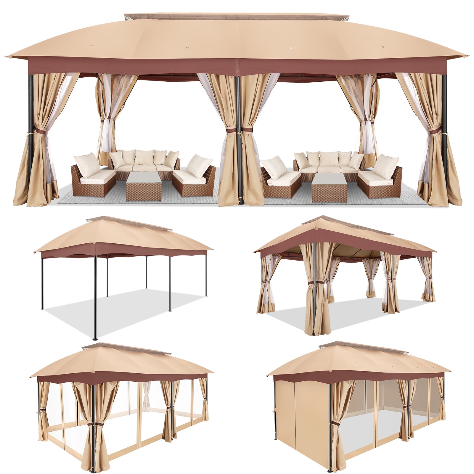 Hoteel 12' x 20' Pop-Up Gazebo, Double Roof Canopy with Mosquito ...