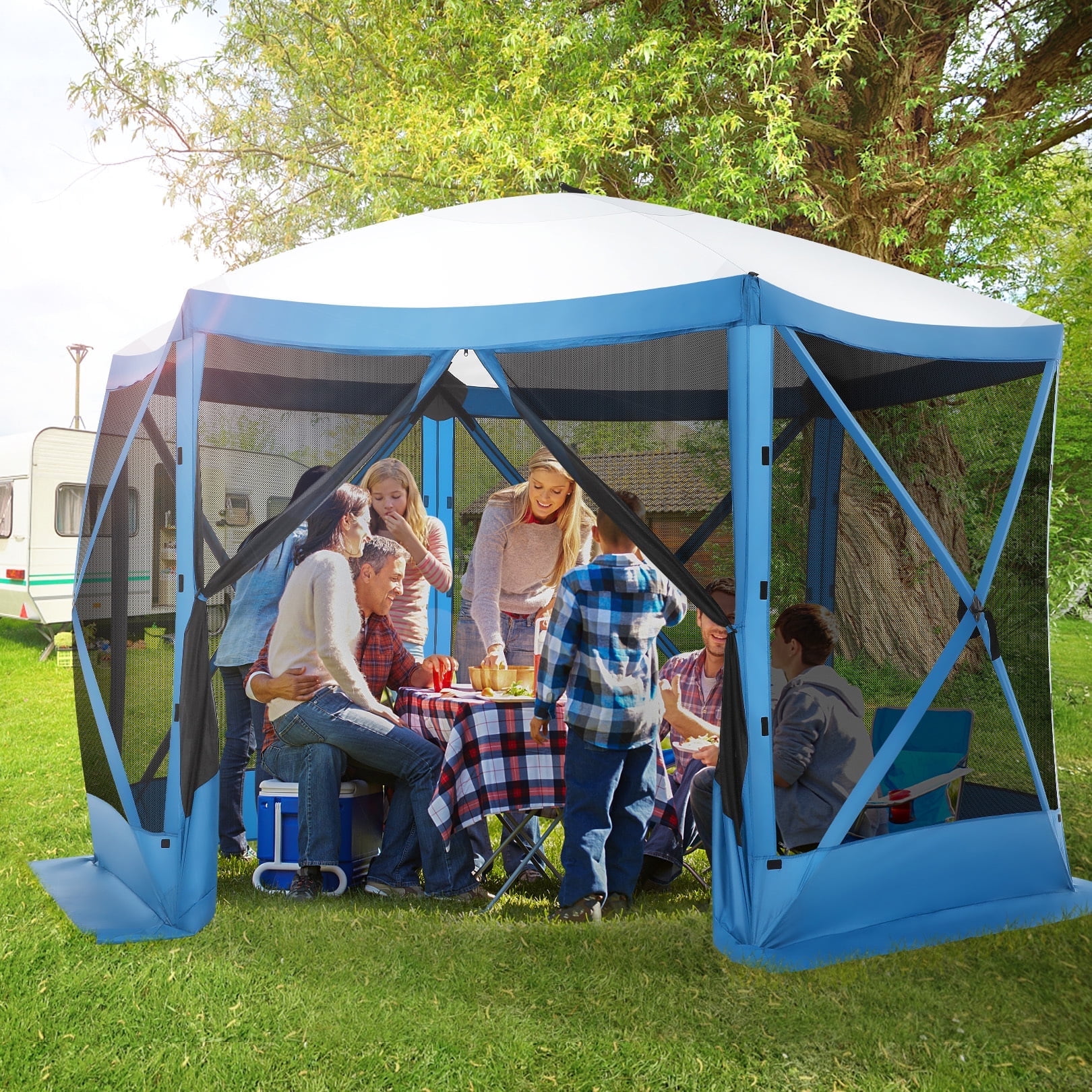 Hoteel 12x12 Pop Up Gazebo Propped-up Canopy Camping Tent with Mosquito ...