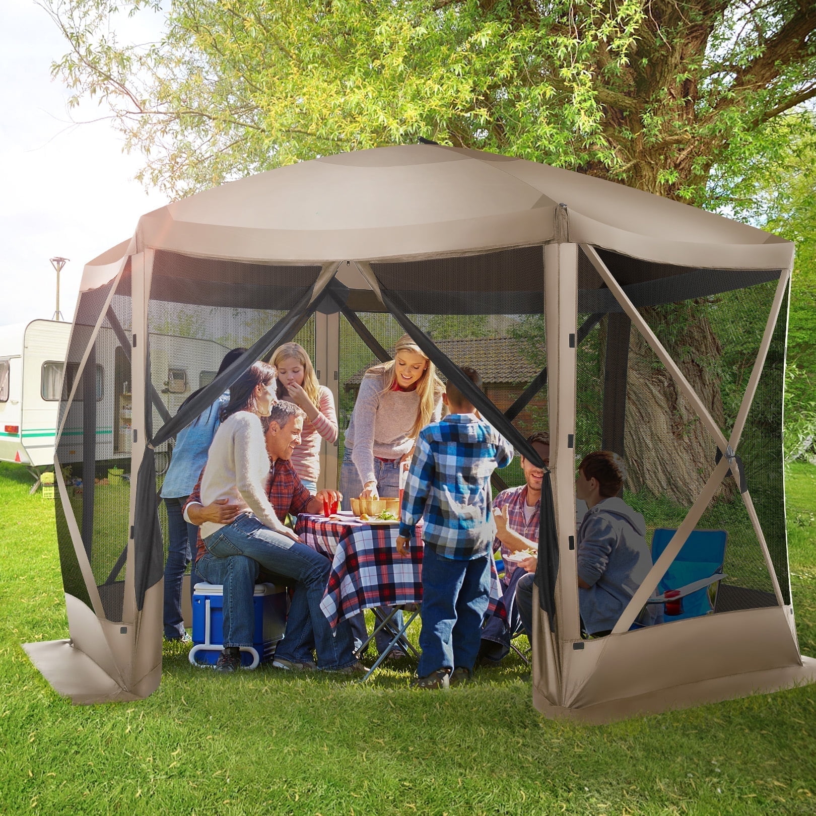 Hoteel 12x12 Pop Up Gazebo Propped-up Canopy Camping Tent with Mosquito ...