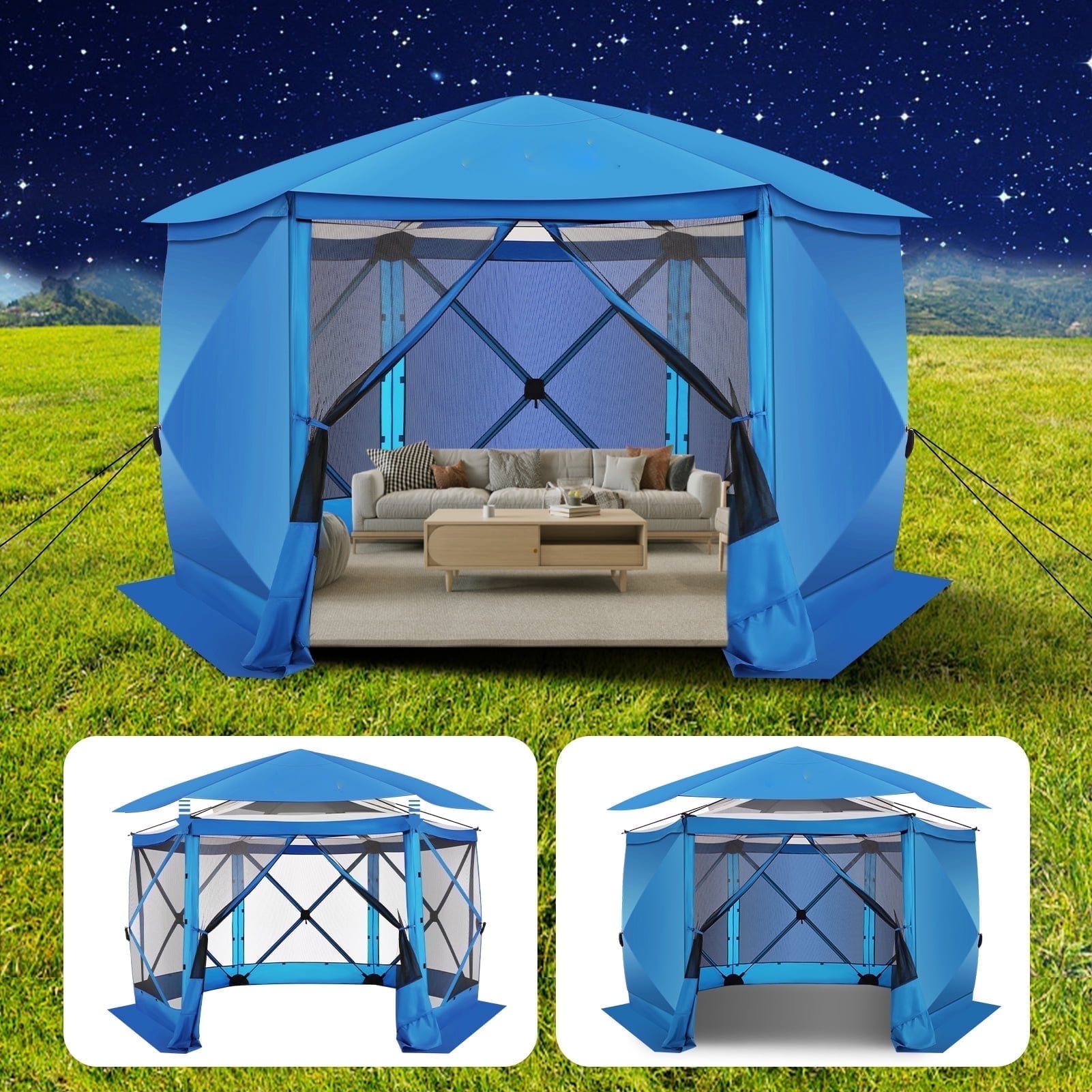 Hoteel 12x12ft Camping Gazebo Screen Tent, 6 Sided Pop-up Canopy ...