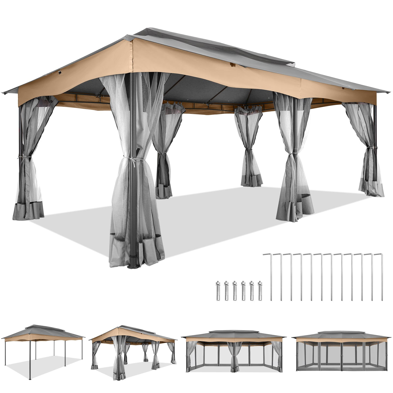 Hoteel 12x20 Pop Up Gazebo Outdoor Canopy Shelter, Heavy Duty Gazebo ...