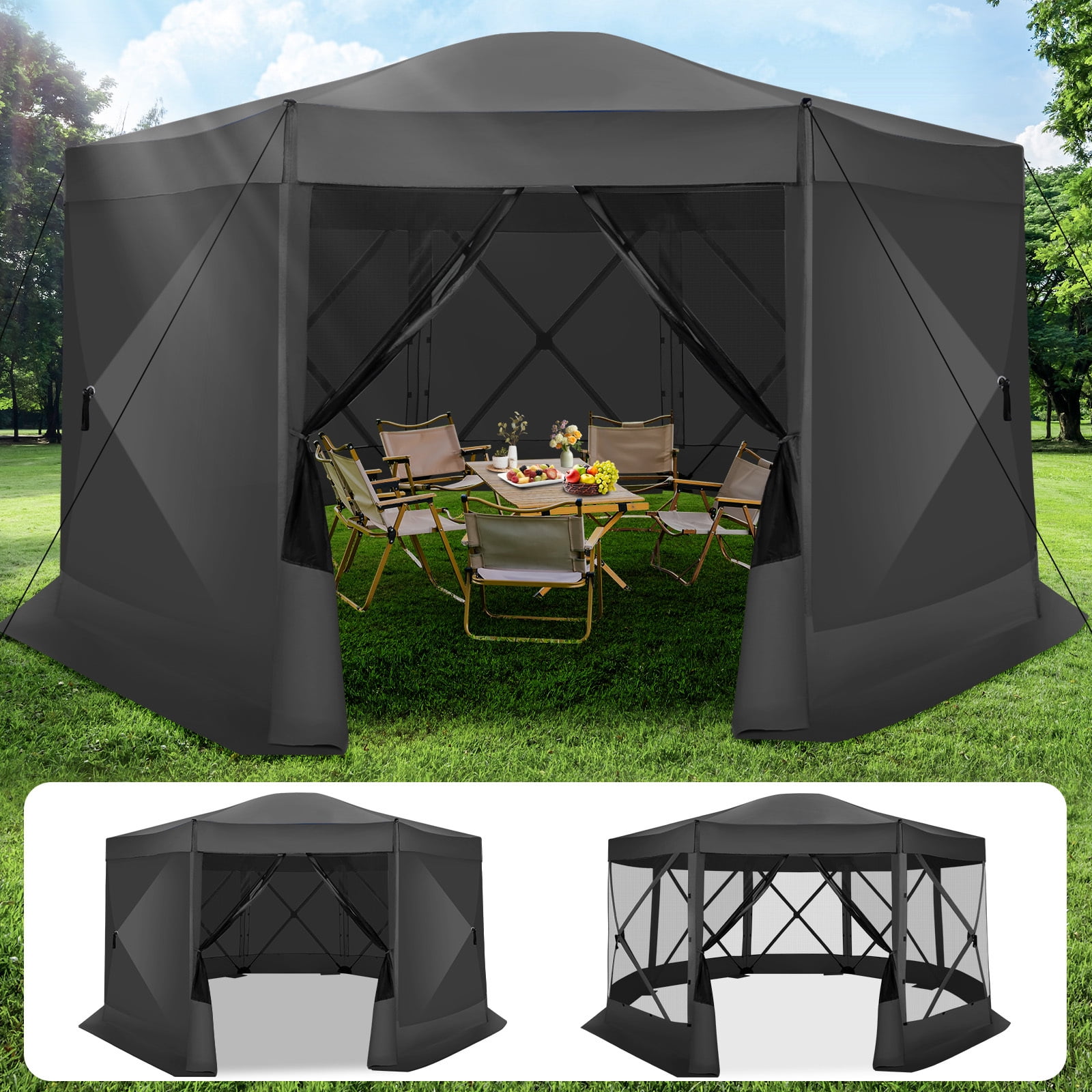 HOTEEL 15x15 ft Pop Up Gazebo Screen House Tent for Camping with 3 Sidewalls and Mosquito ...